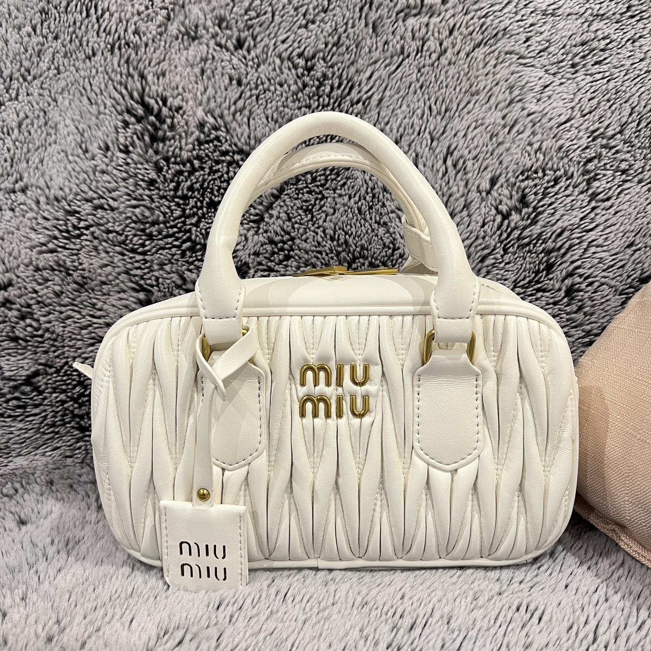 Mic miu style soft bag White handbag with gold... | Depop
