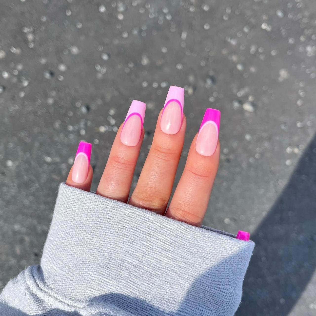 Pink contrast french tip nails This item includes... - Depop