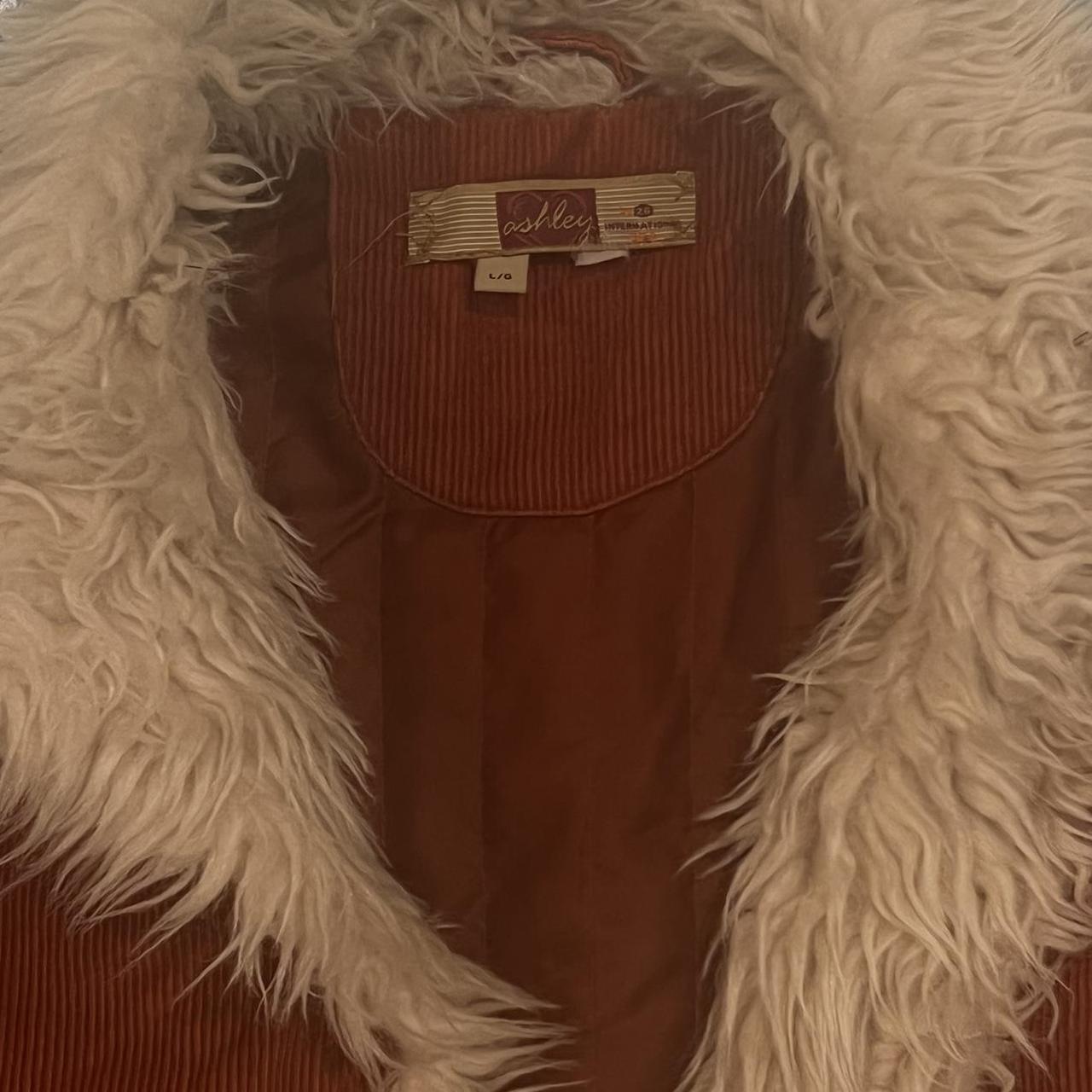 vintage red fur lined penny lane/afghan coat size:... - Depop
