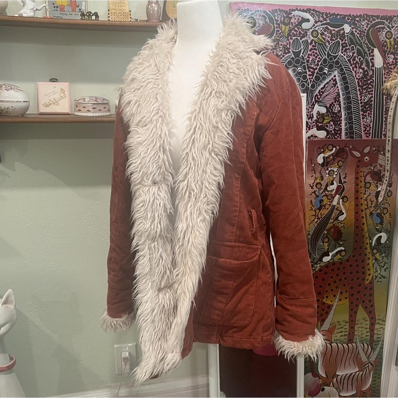 vintage red fur lined penny lane/afghan coat size:... - Depop