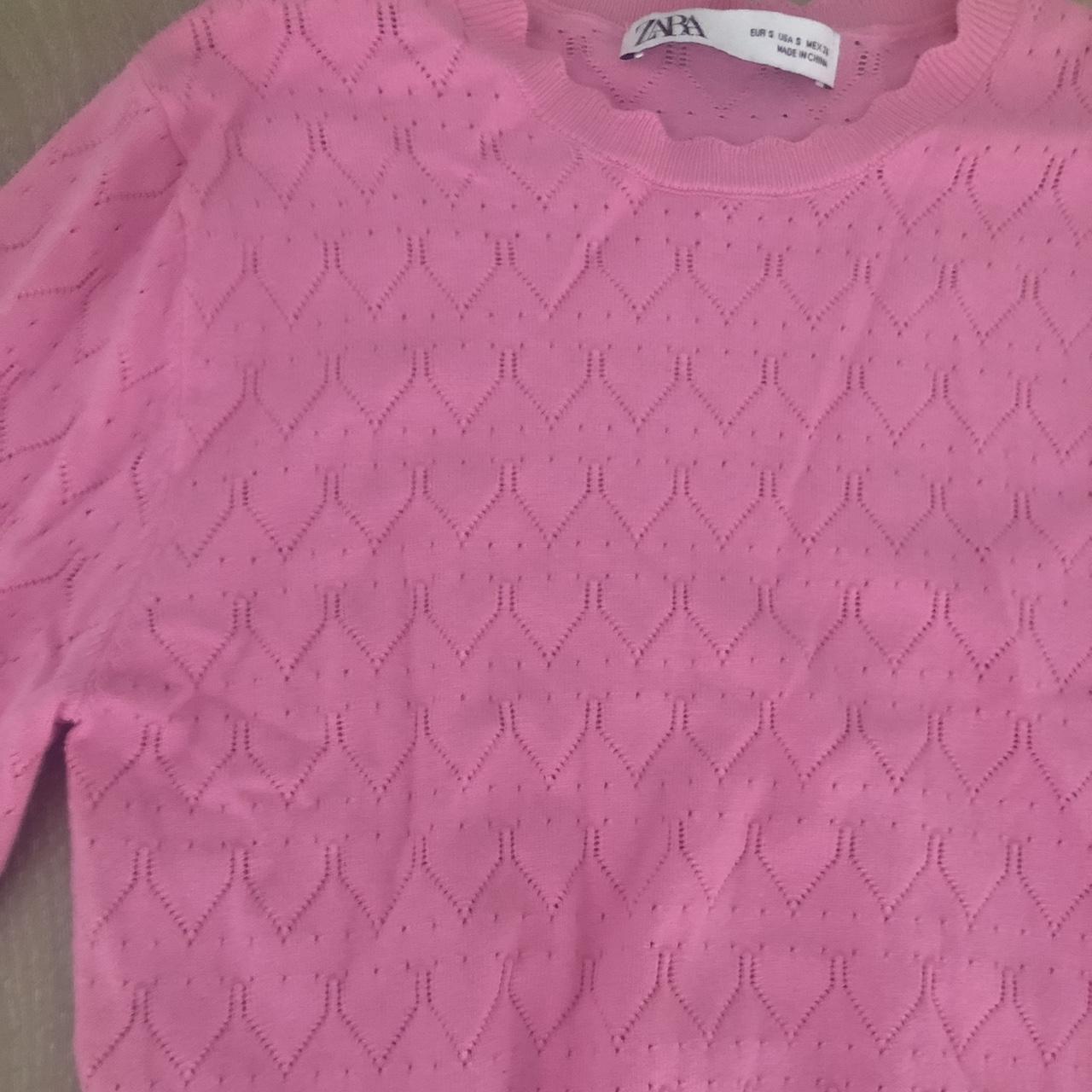 Zara pink long sleeve Heart eyelet / pointelle Size... - Depop