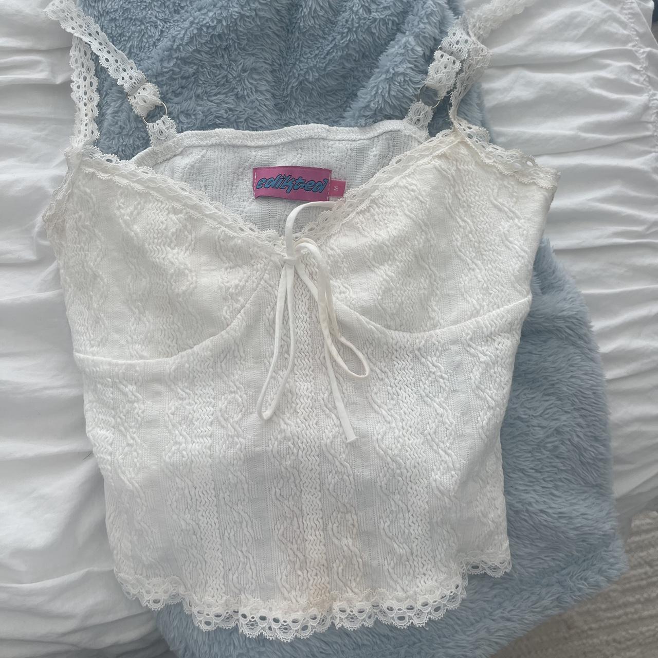 Edikted lace white tank top. Slight stain at bottom... - Depop