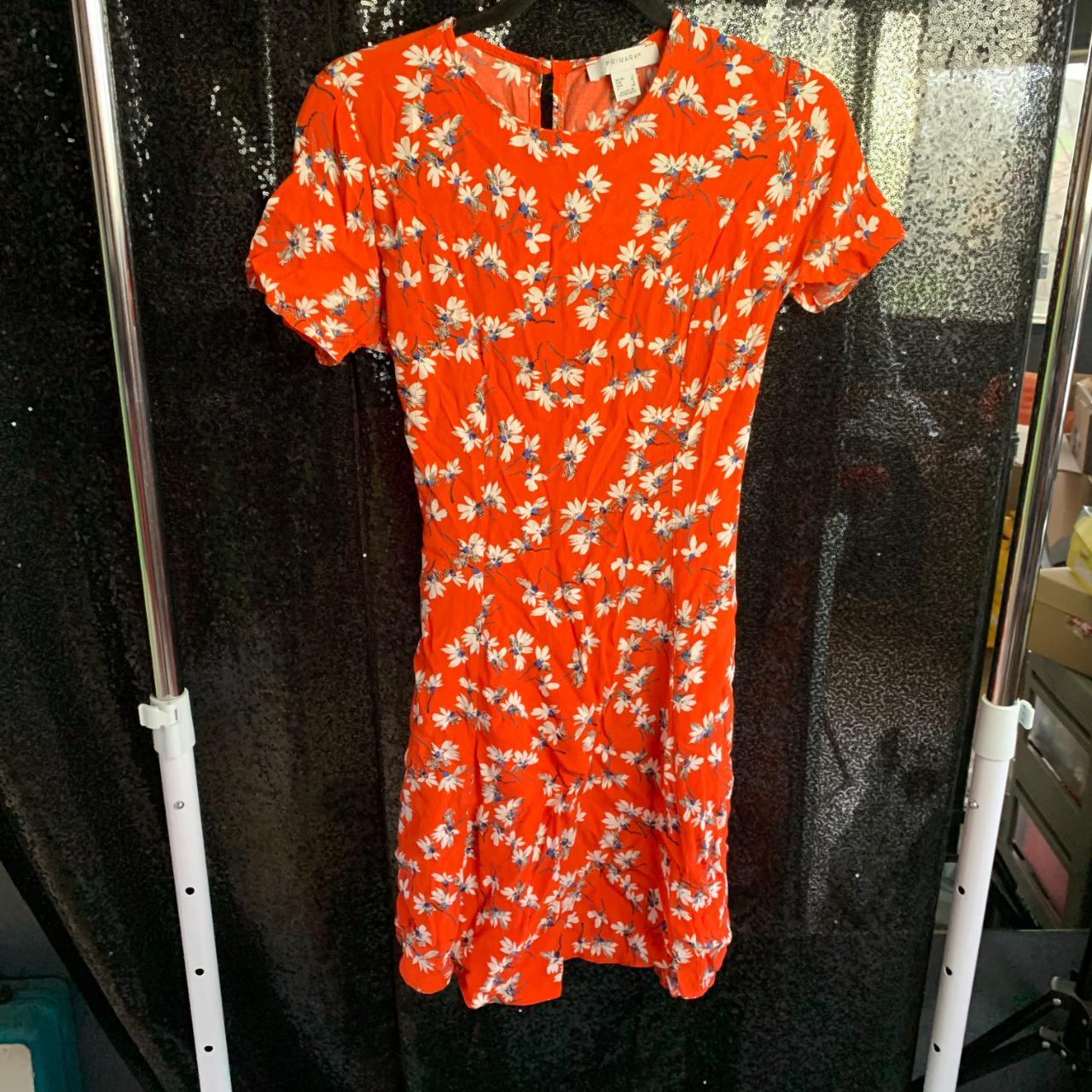 Primark Bright Orange Floral Mini Dress Imagine... - Depop