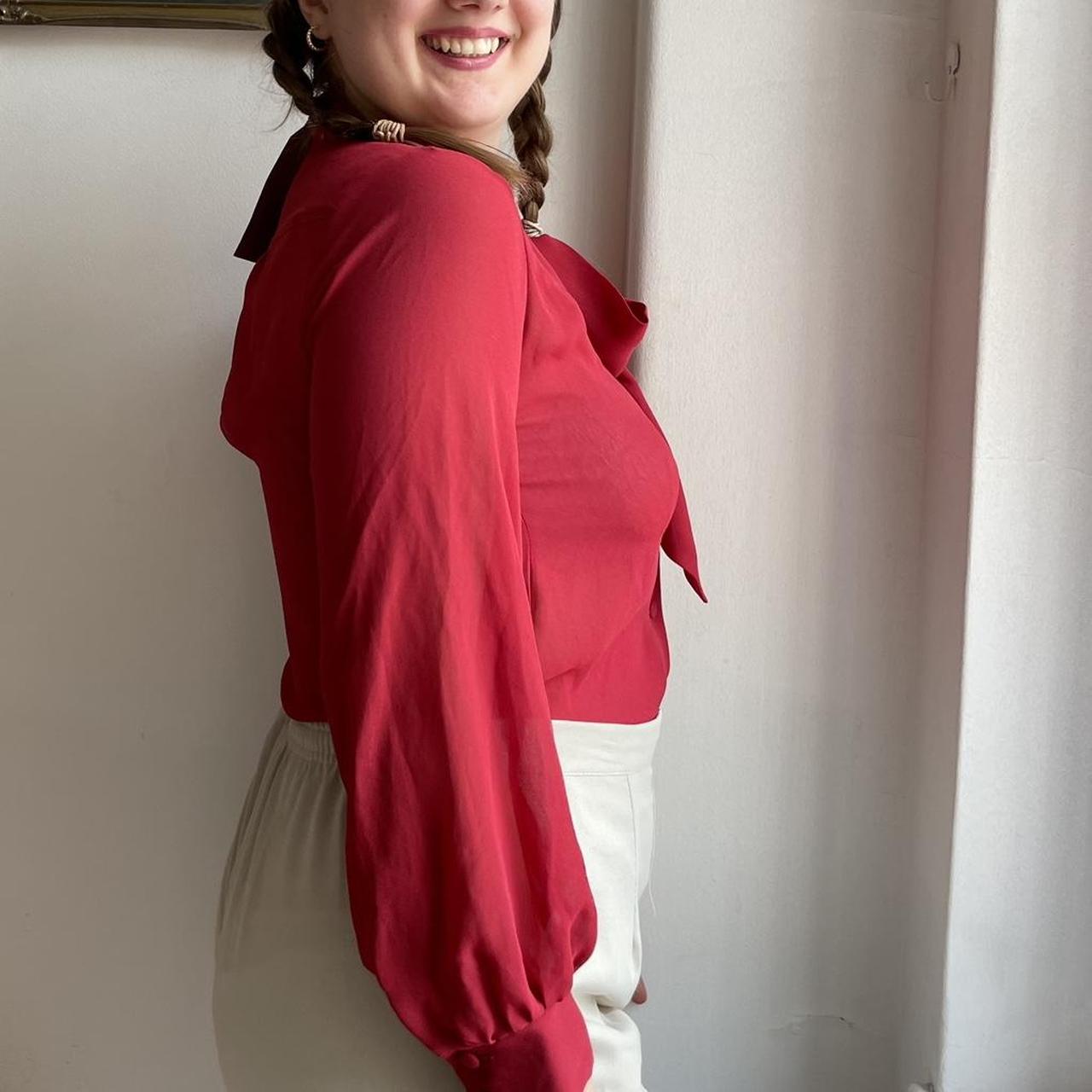 Vintage Ruby Red Bow Collar Collar Shirt Elegant... - Depop