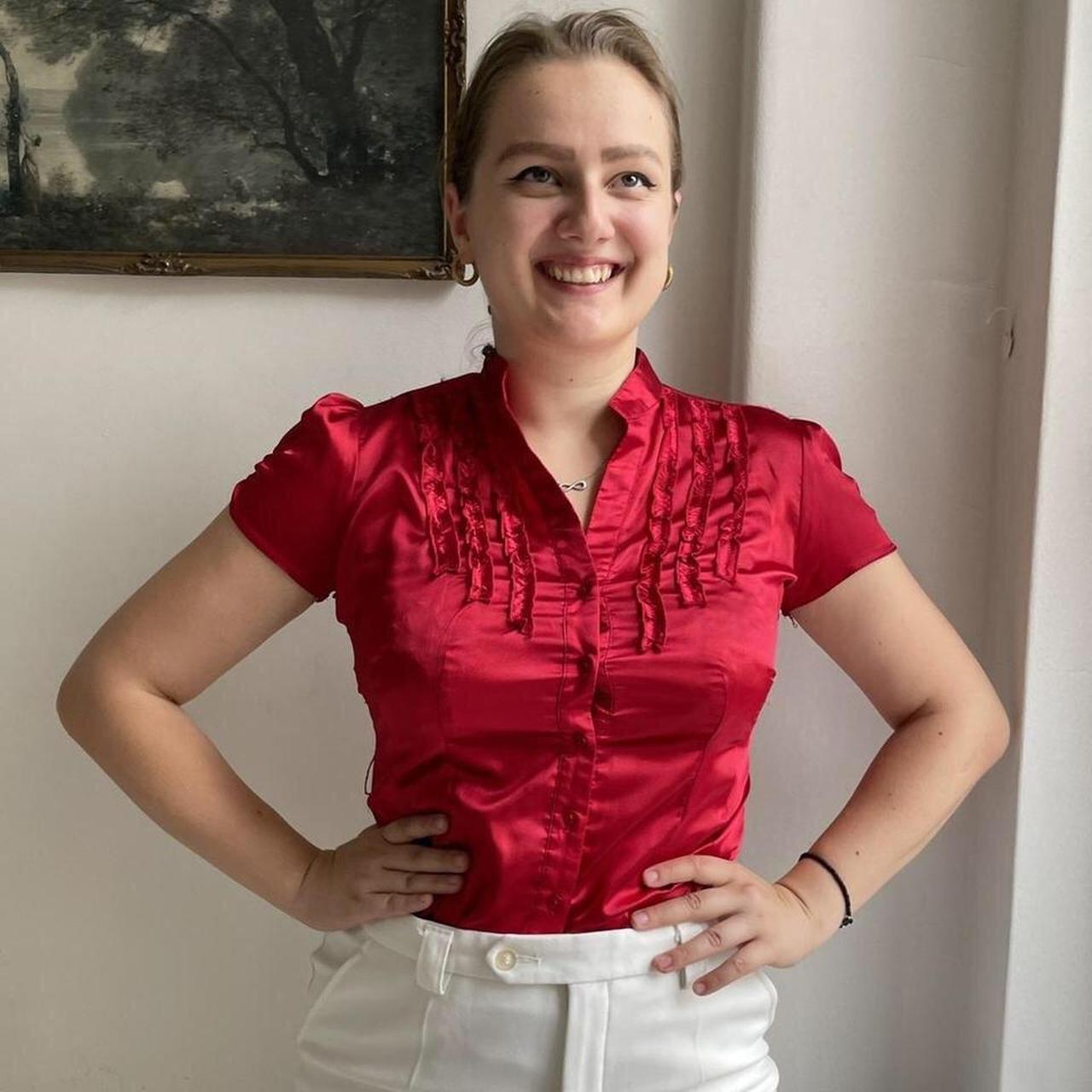 90s Red Satin Top 90s Vintage fabulous red satin... - Depop