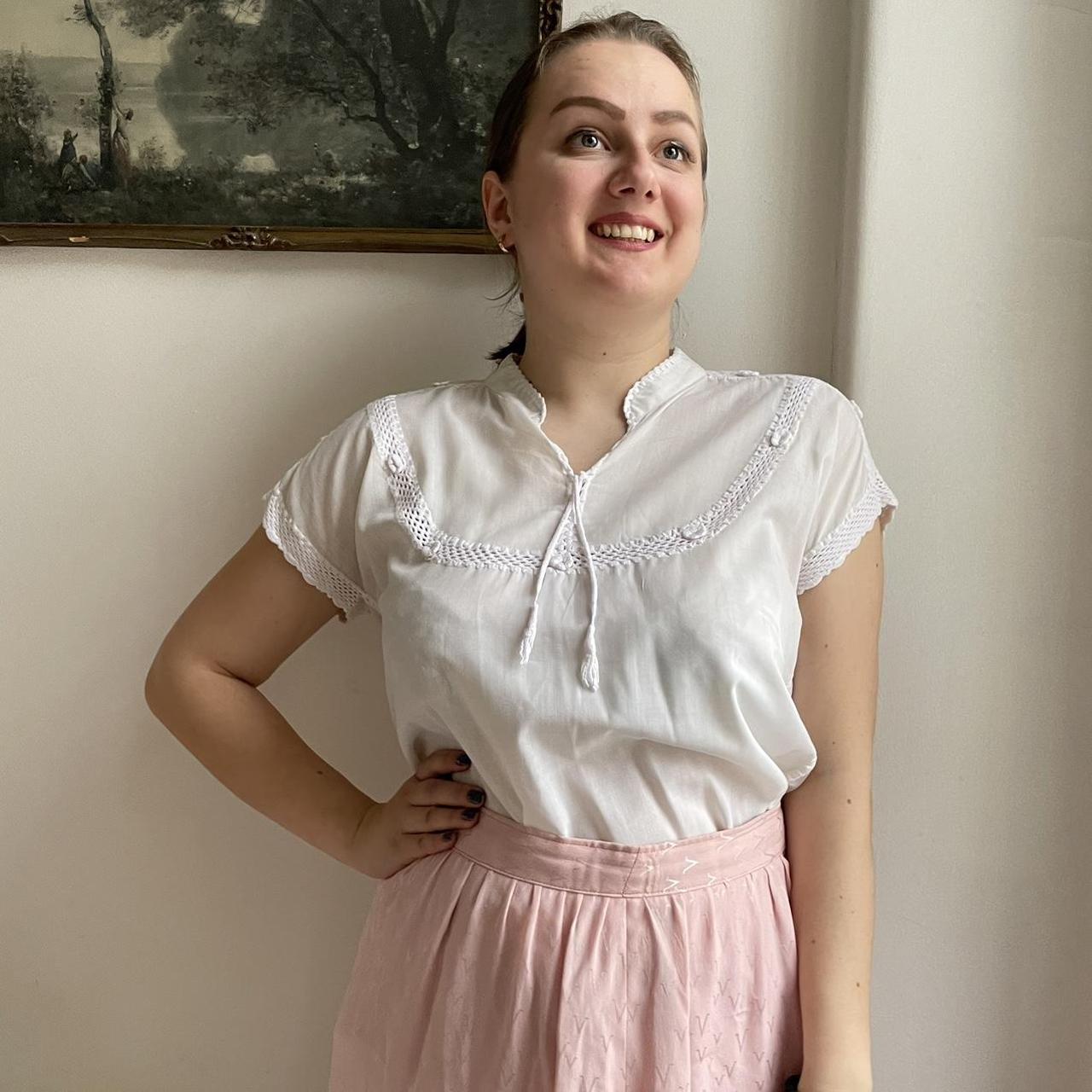 Cream Vintage Blouse Vintage short sleeve creamy... - Depop