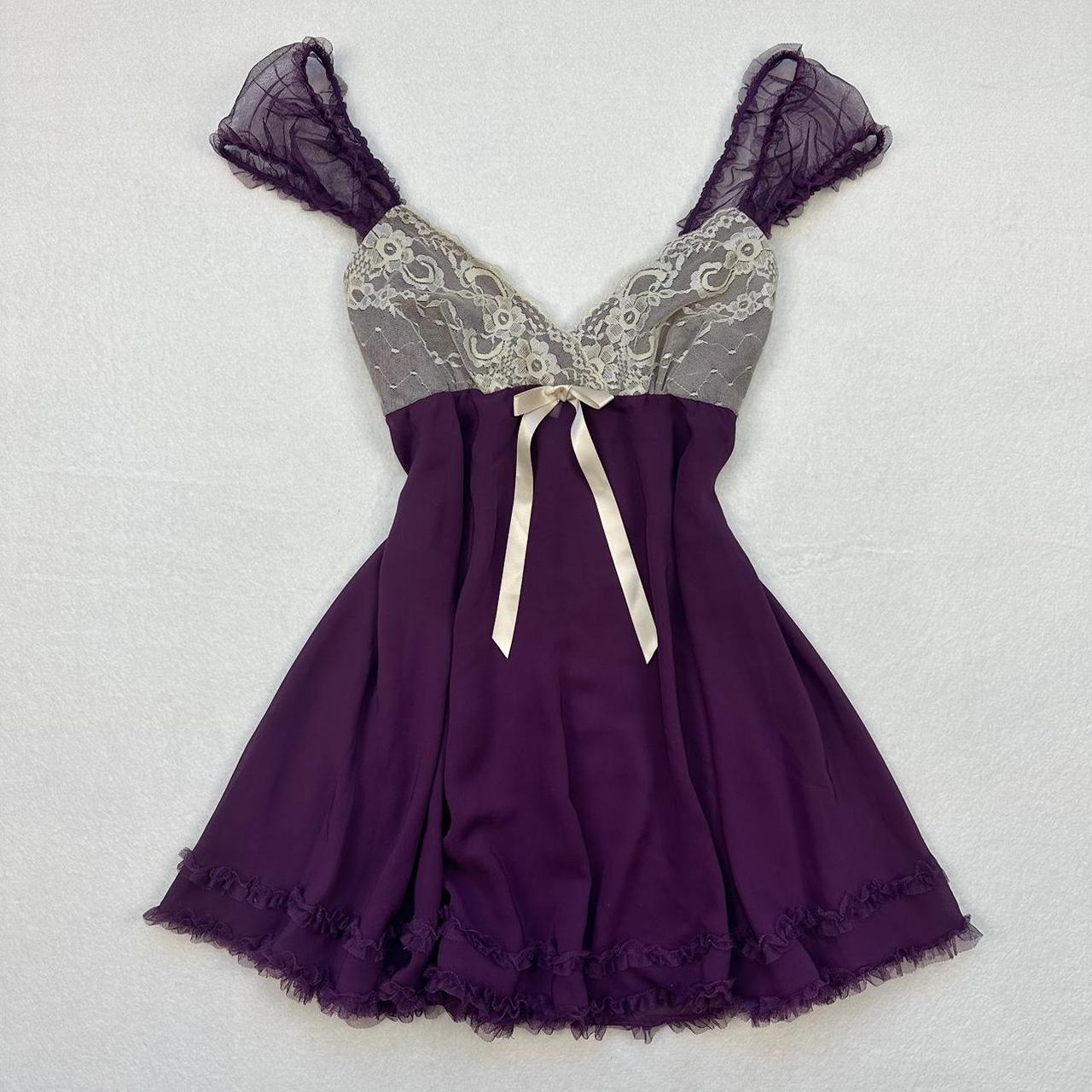 Ambrielle Plum Purple & Cream Sheer Lace Babydoll... - Depop