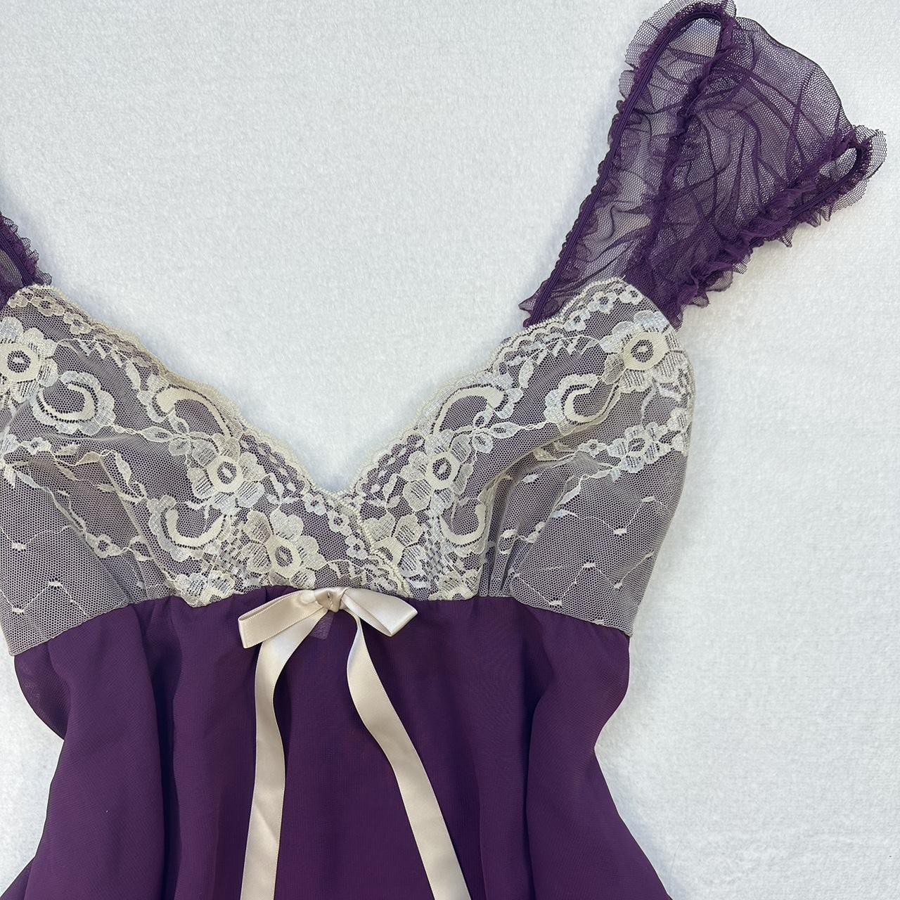 Ambrielle Plum Purple & Cream Sheer Lace Babydoll... - Depop