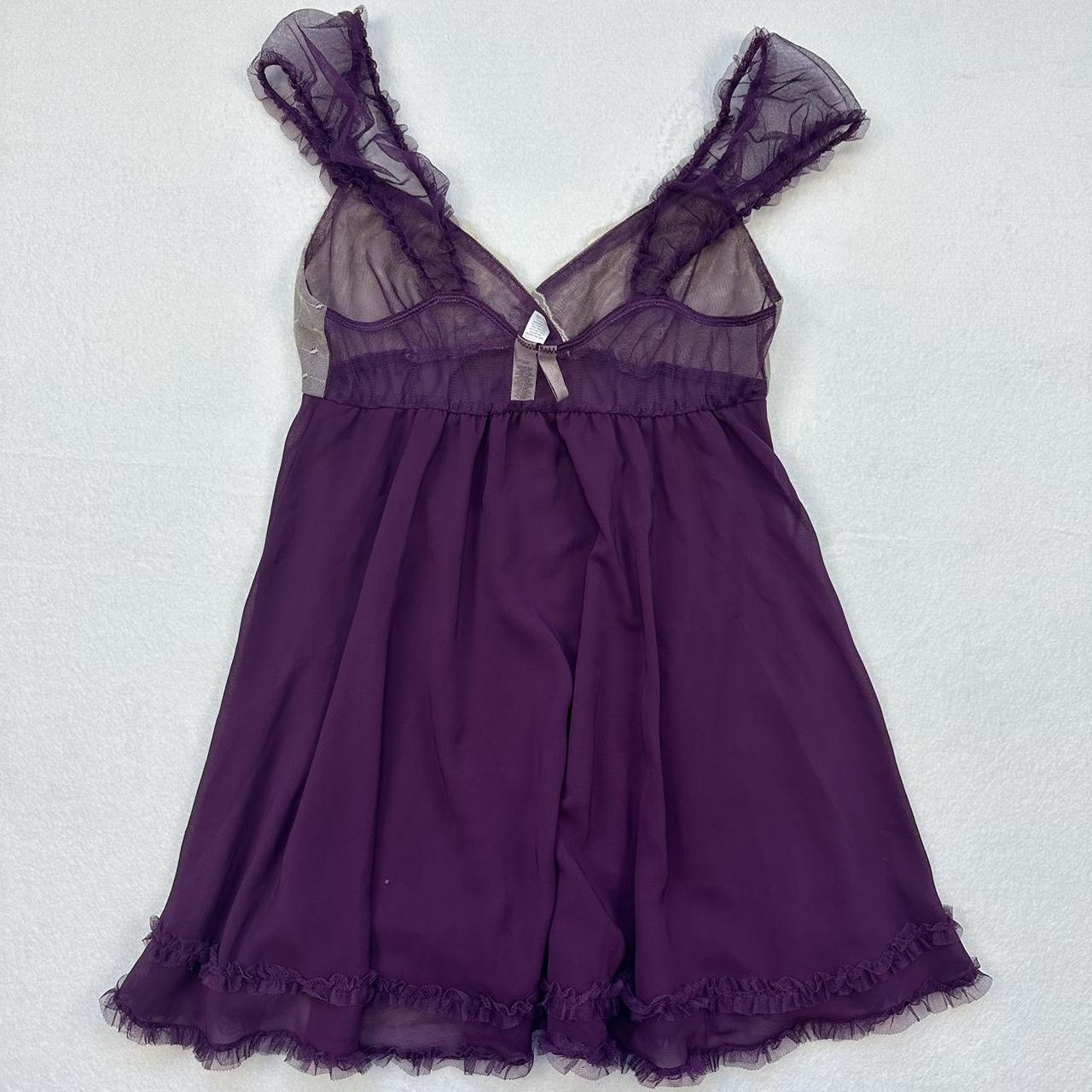 Ambrielle Plum Purple & Cream Sheer Lace Babydoll... - Depop