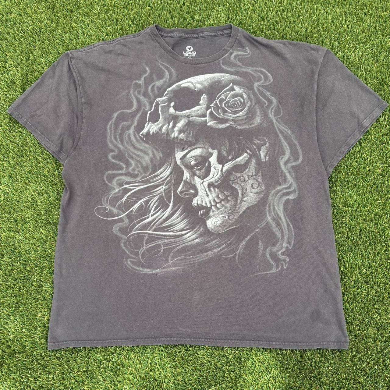 2000s Liquid blue Chicano skull tee Size XXL... | Depop
