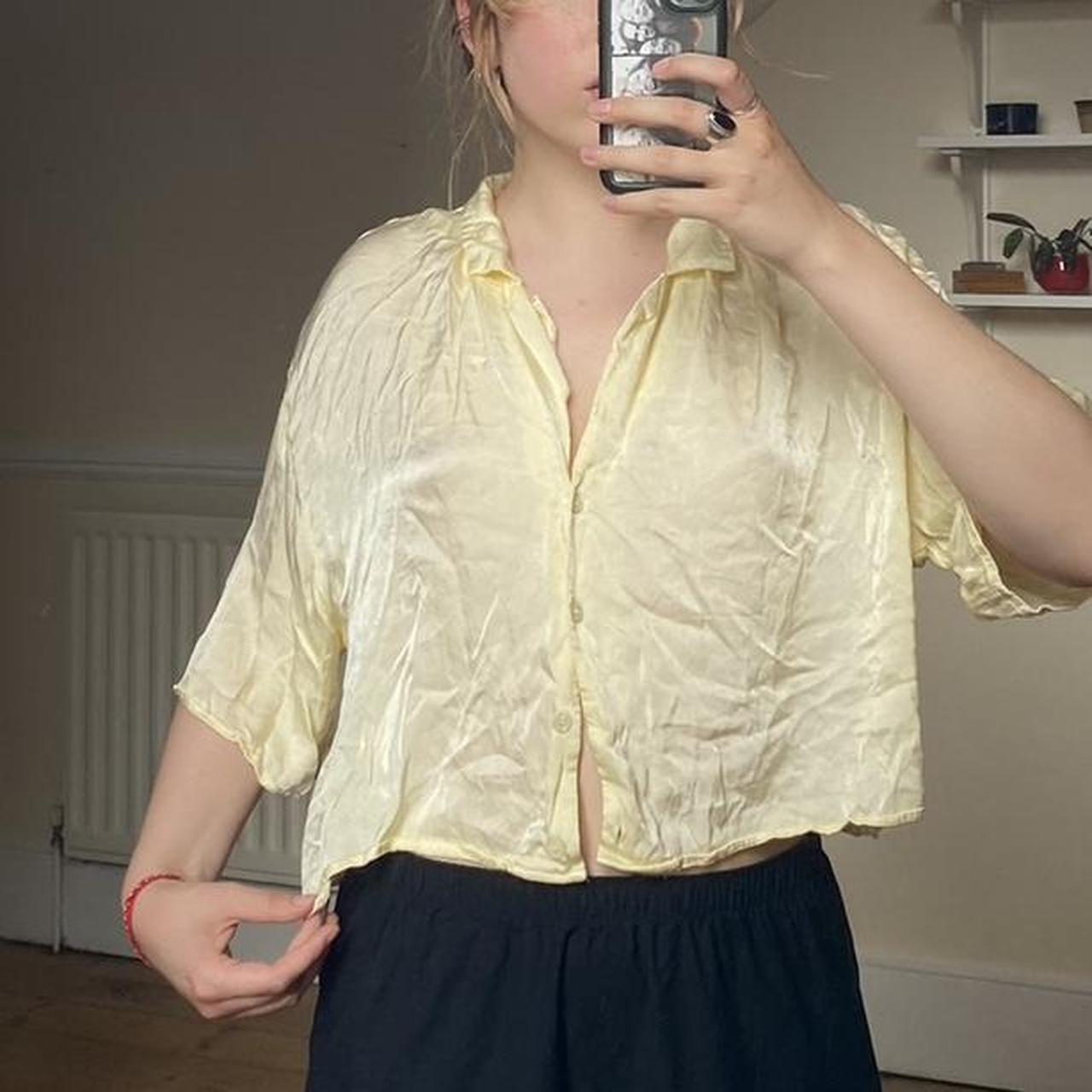 Satin yellow button up top from Zara, size medium -... - Depop