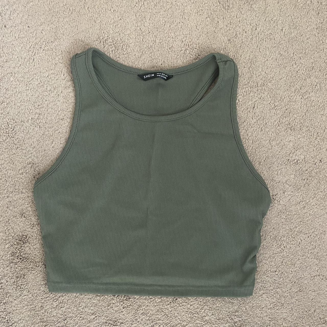 dark green ribbed cropped tank top - Depop