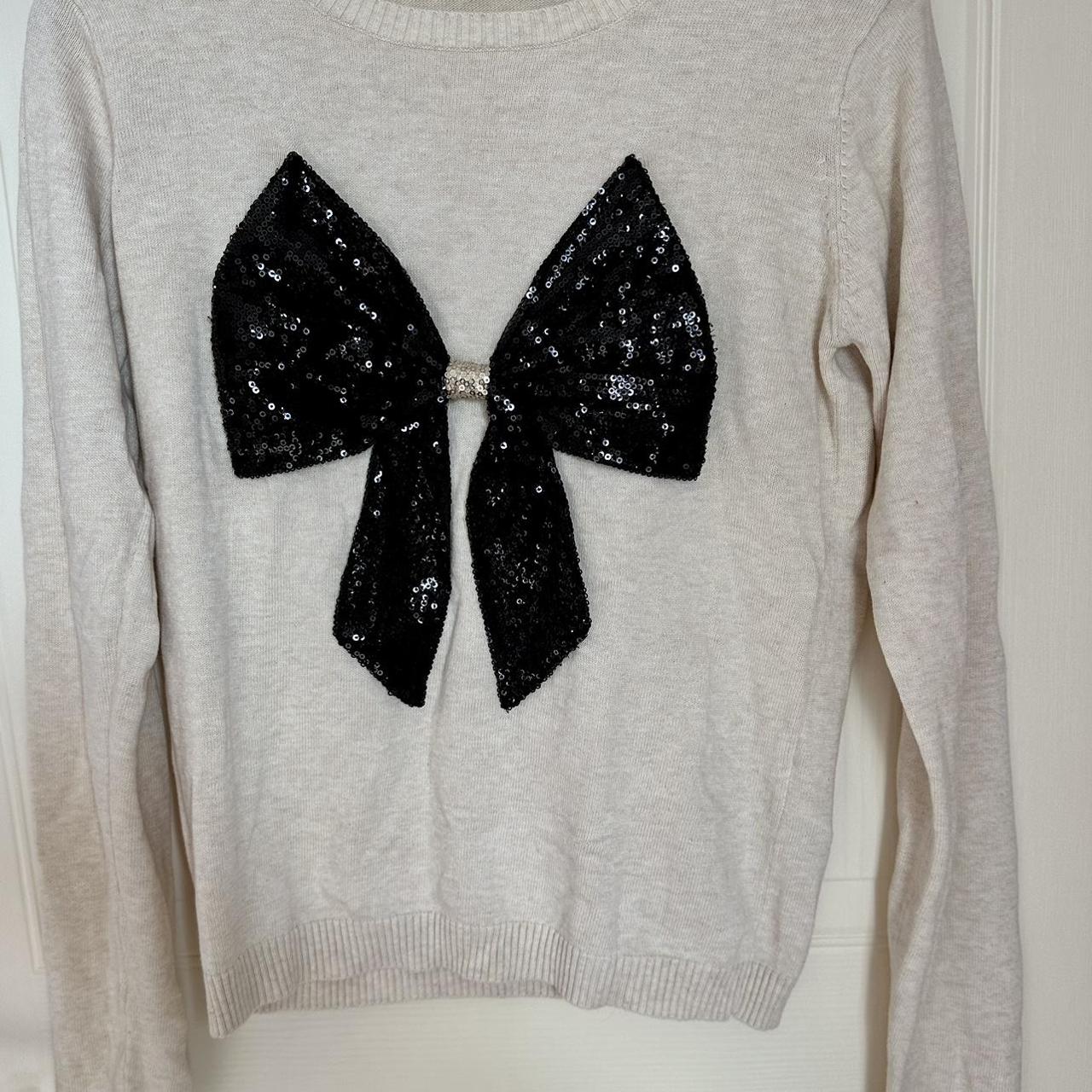 M&S Kids Embellished Sequin Bow Jumper Age 12-13... - Depop