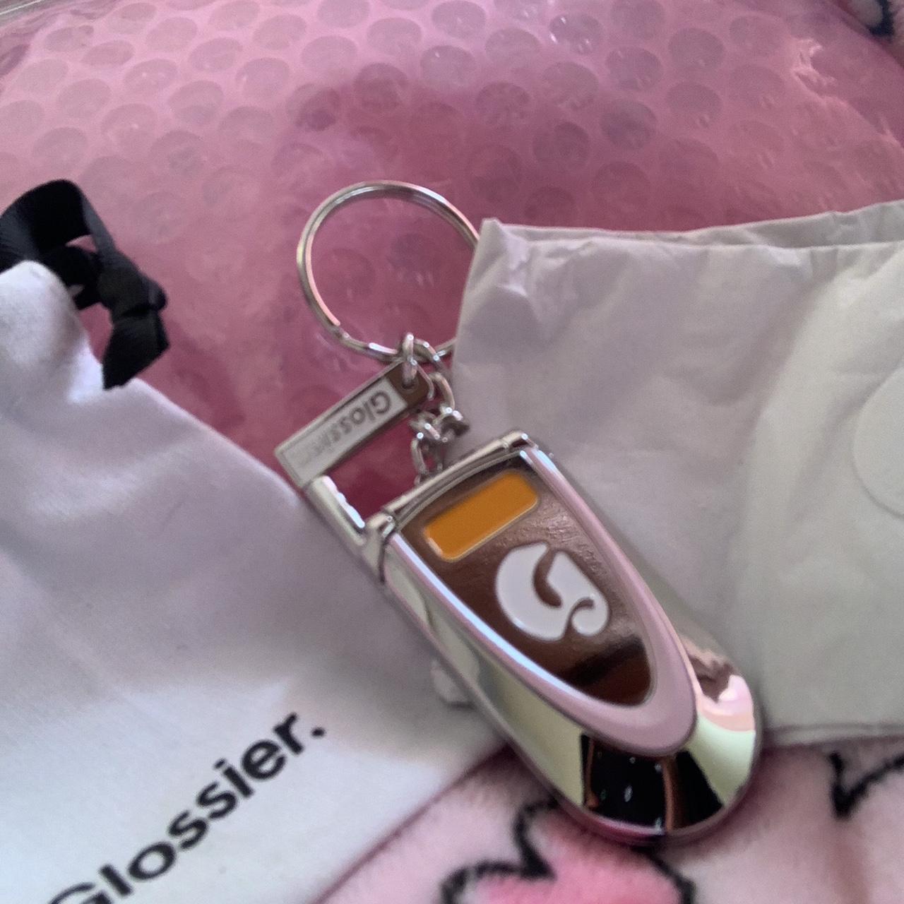 Glossier flip phone keychain with mirror new | Depop