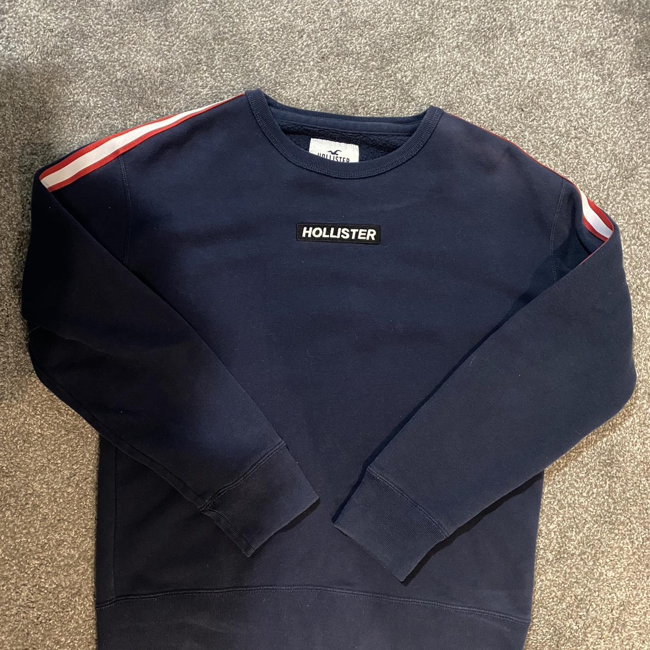 Men’s Hollister box logo jumper Red stripes down... - Depop