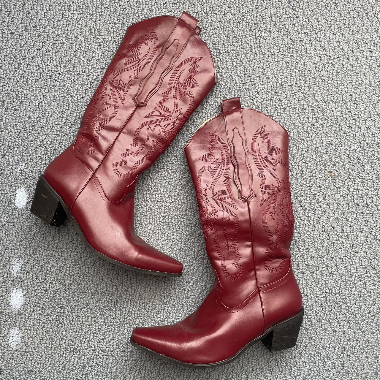 Vintage red cowboy boots with red stitching Size 40... - Depop