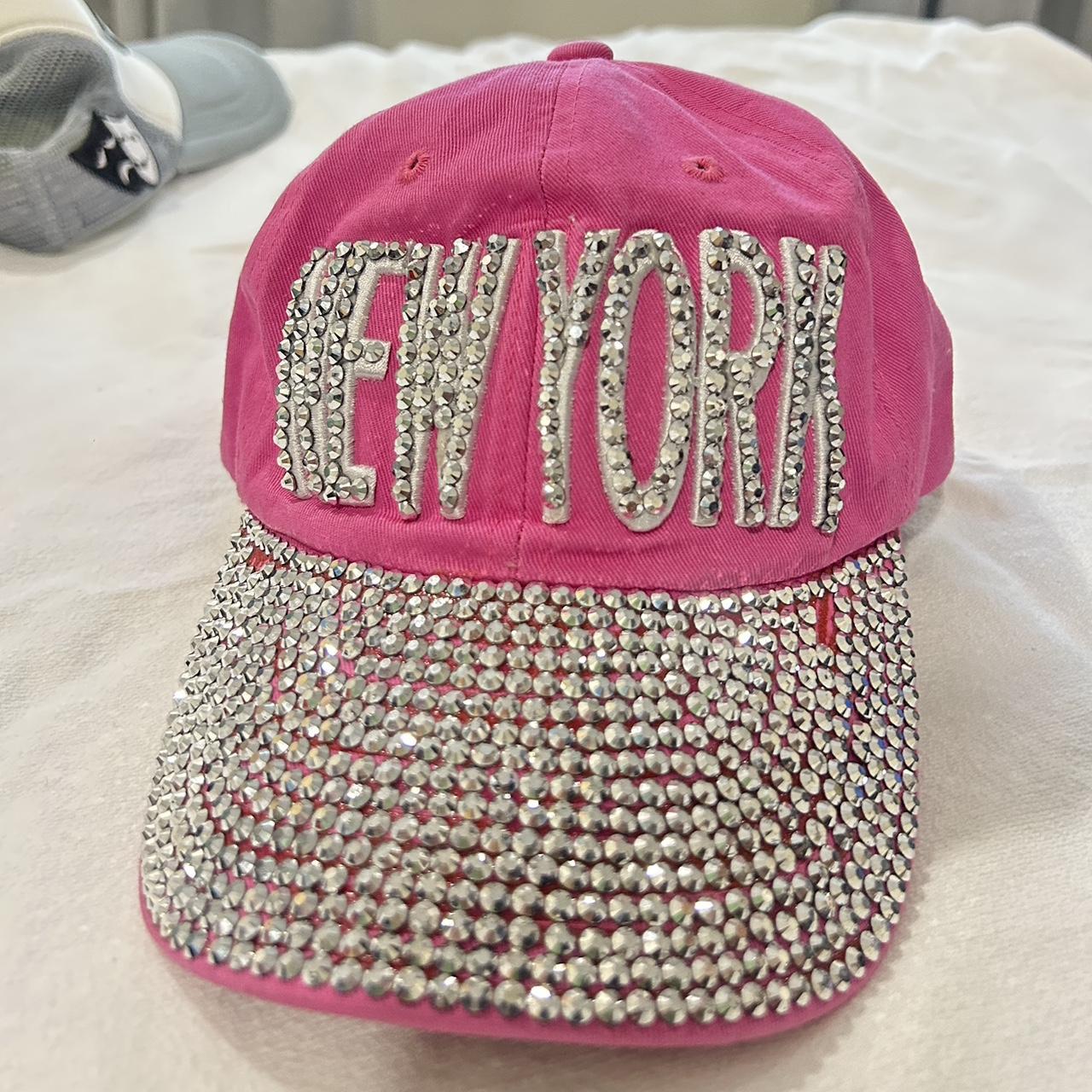 Y2K NEW YORK bedazzled pink hat (missing stones... - Depop