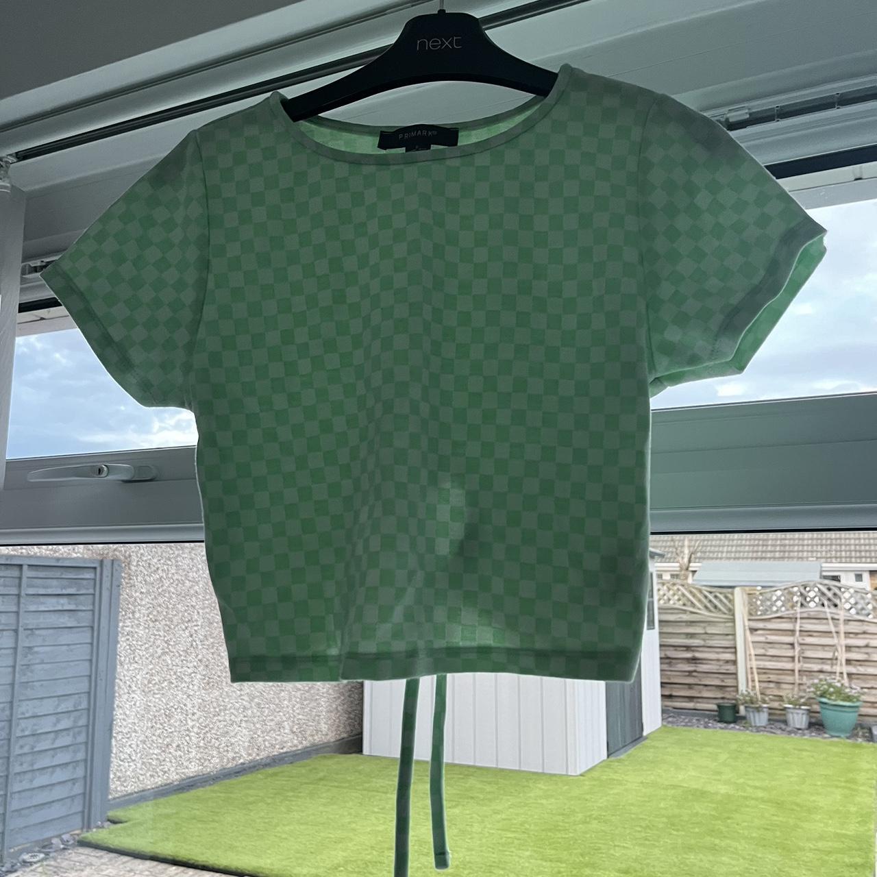 primark neon green and white crop top in size S fits... - Depop