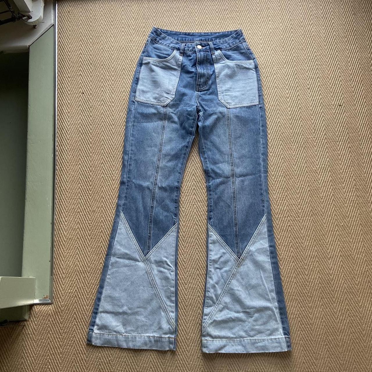 Funky and flared two tone jeans Best fit on a size... - Depop