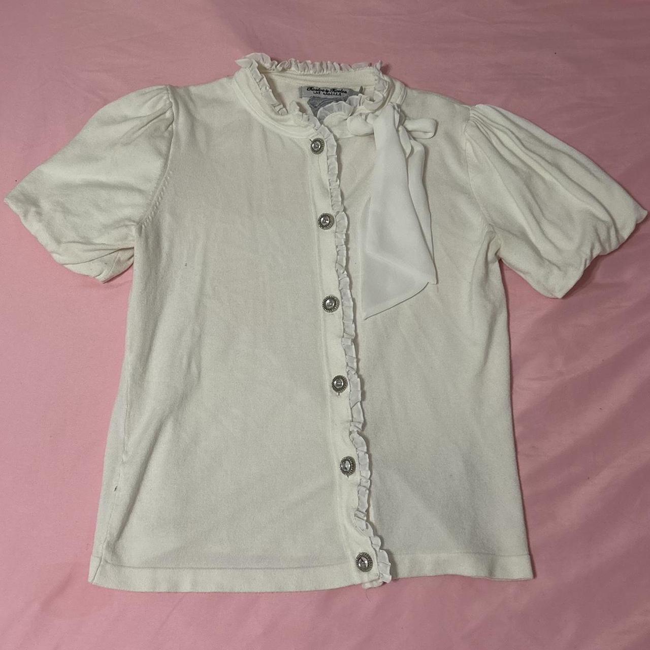 White Short Sleeve Button Up With Rhinestone Buttons... - Depop