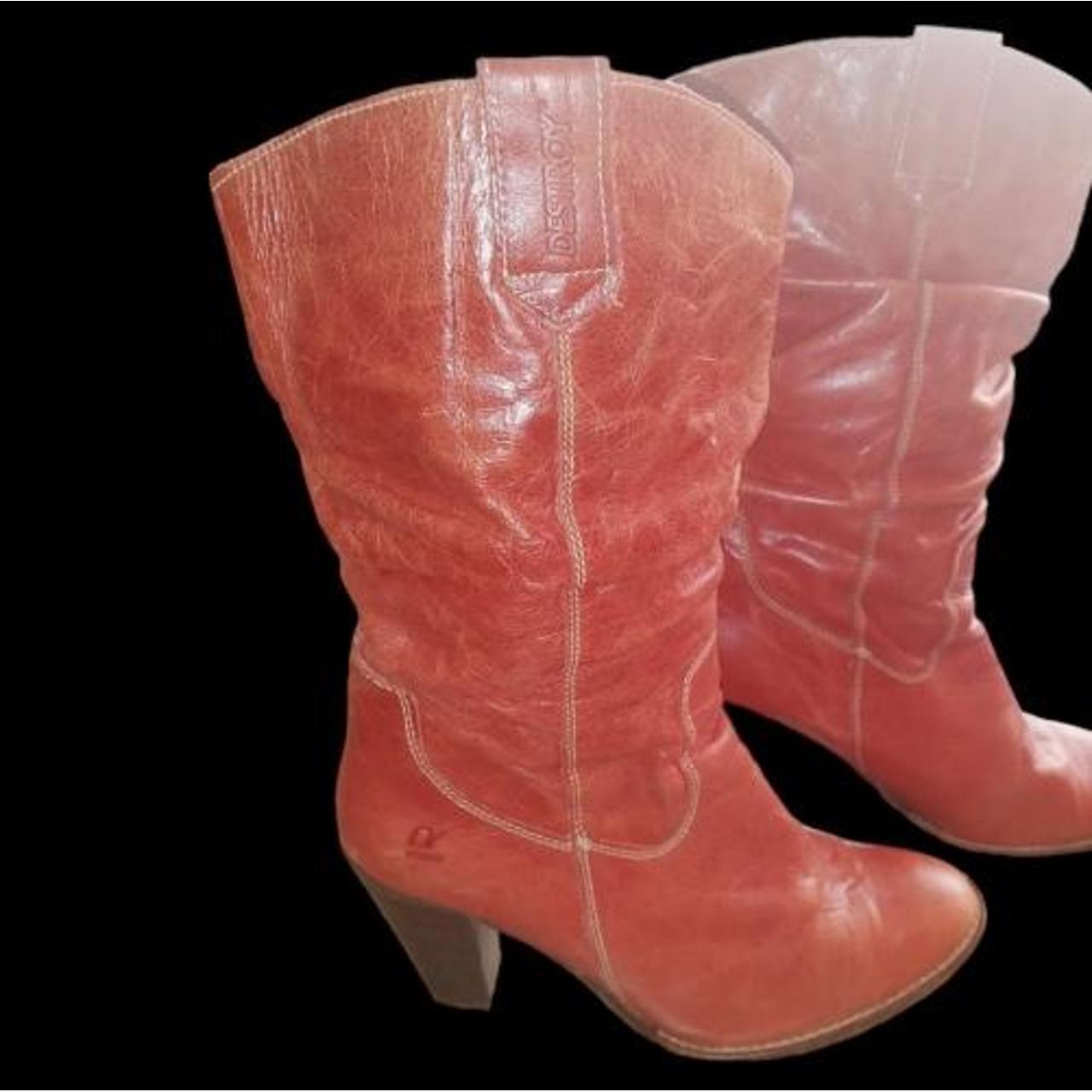 Destroy brand boots, vintage 00s, in coral/reddish... - Depop
