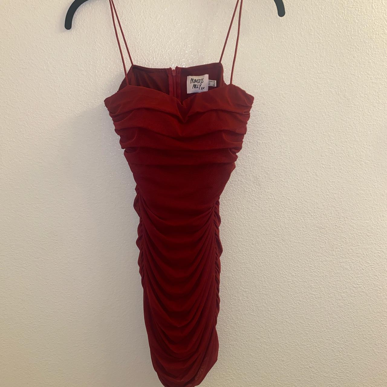 ruched, red princess polly dress mini dress, super... - Depop