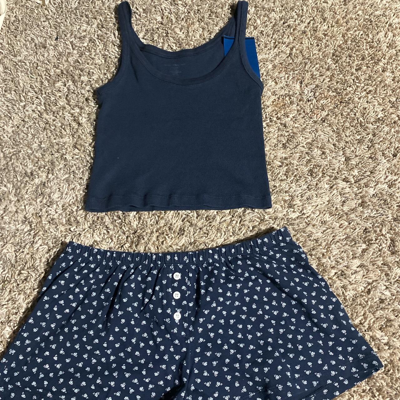 Brandy Melville navy floral pj set... - Depop