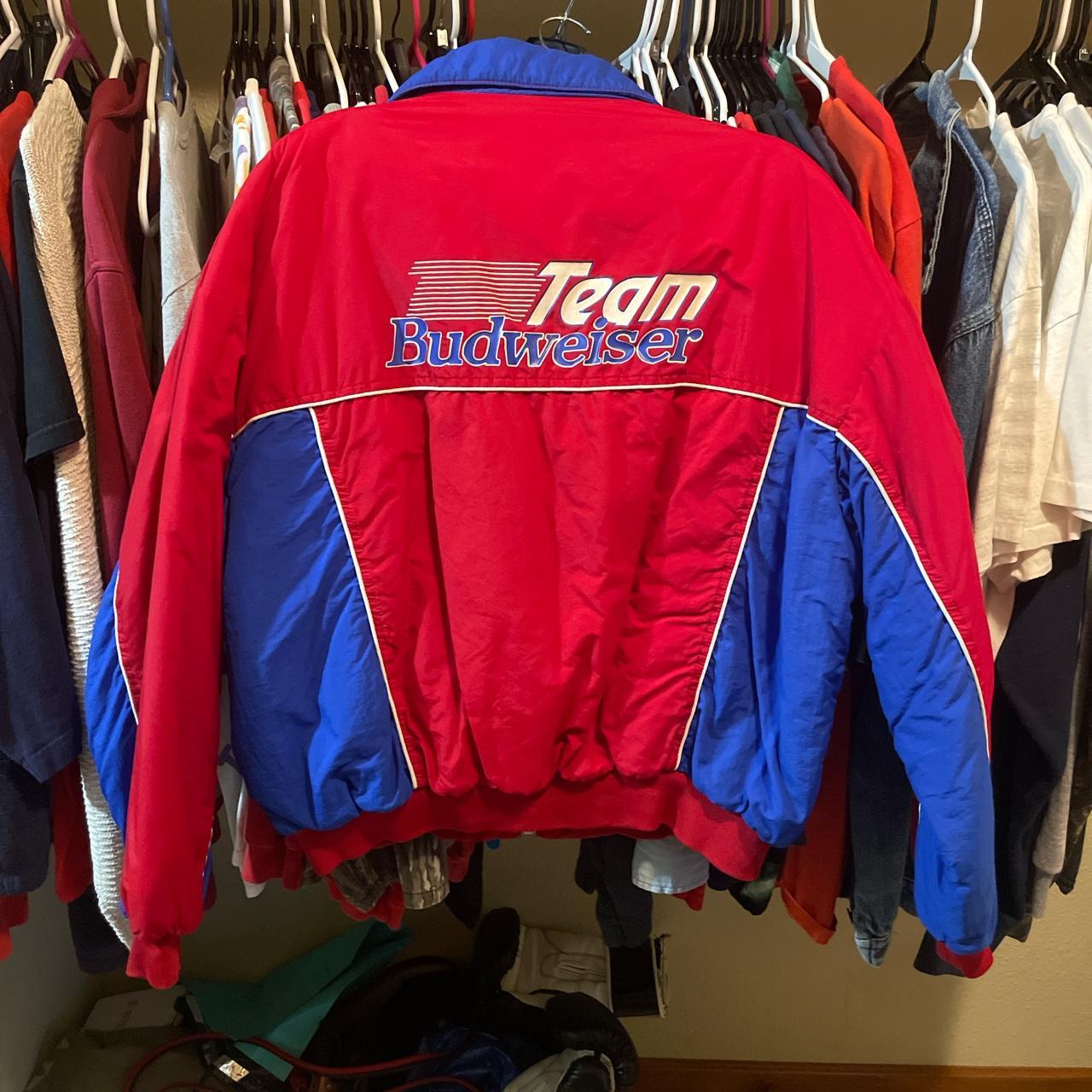 Team Budweiser racing jacket Size L Faded size tag - Depop