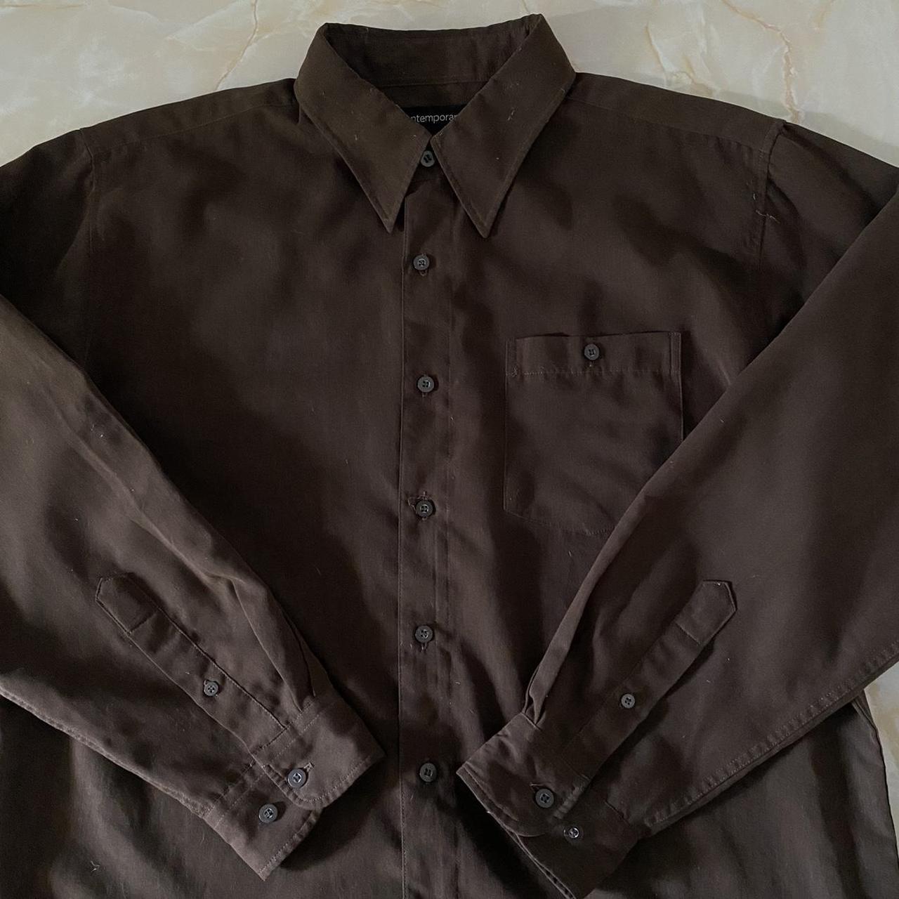Button up Brown minimal button up with single... - Depop