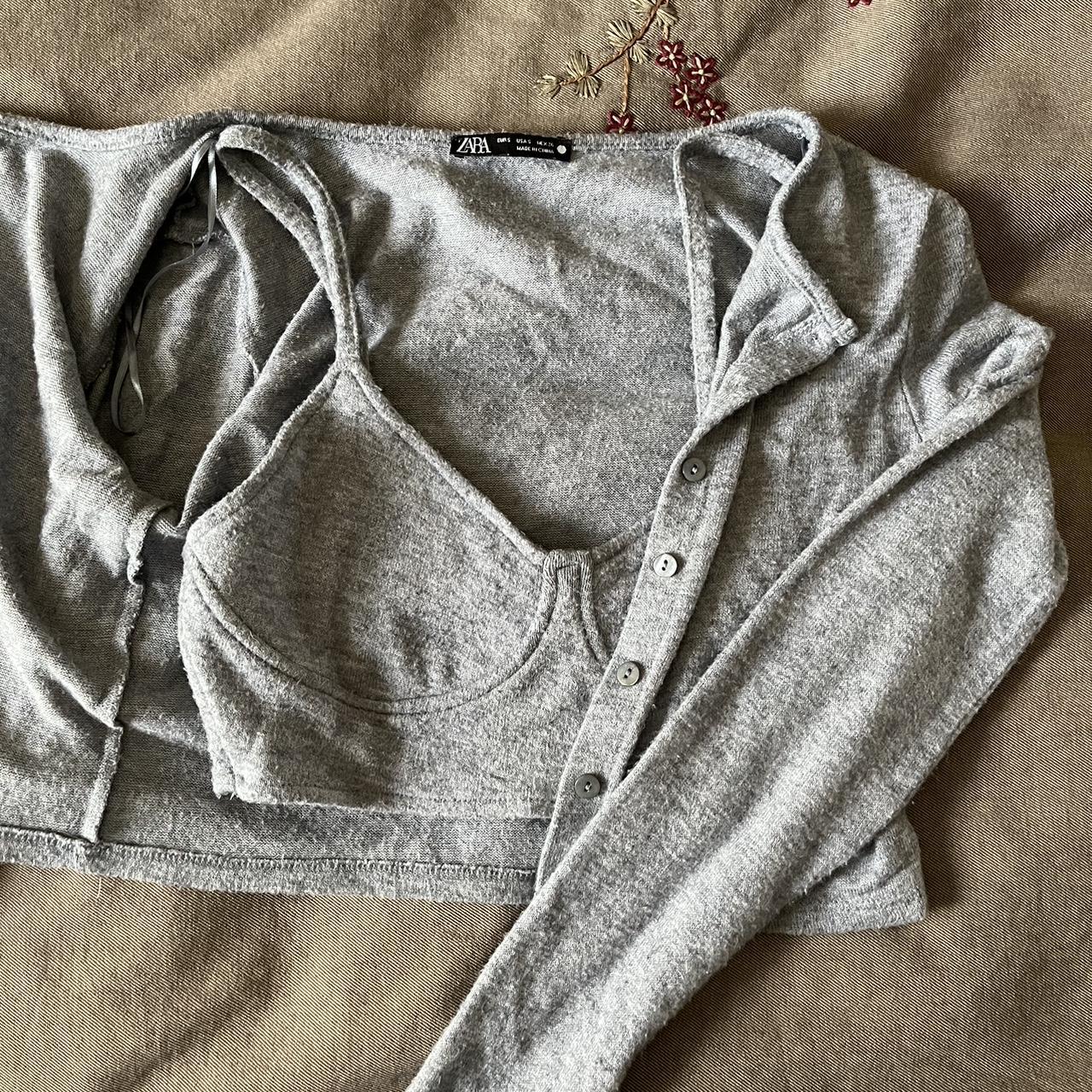 Zara grey cardigan and crop tank set Super soft... - Depop