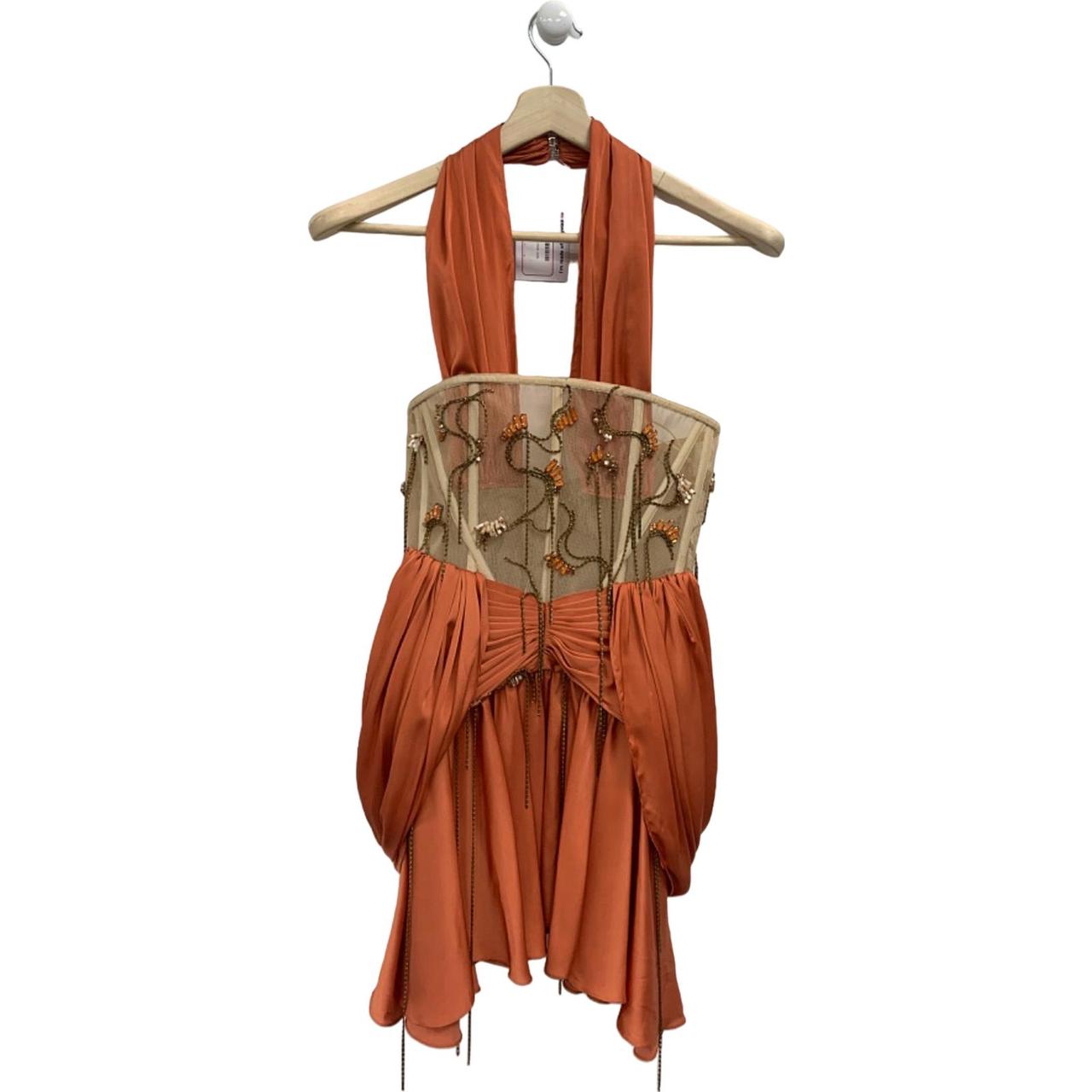 Tayfun Kaba Orange Draped Halter Neck Embellished... | Depop