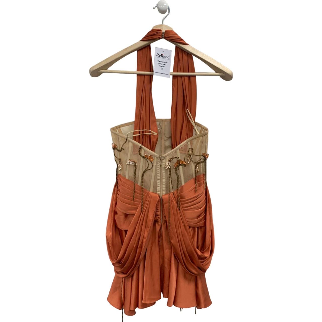 Tayfun Kaba Orange Draped Halter Neck Embellished... | Depop