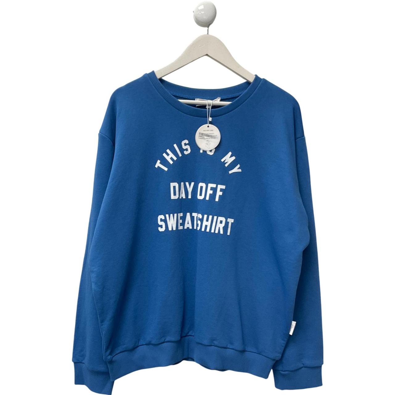 MY NELLY Blue This Is My Day Off Sweatshirt UK... | Depop
