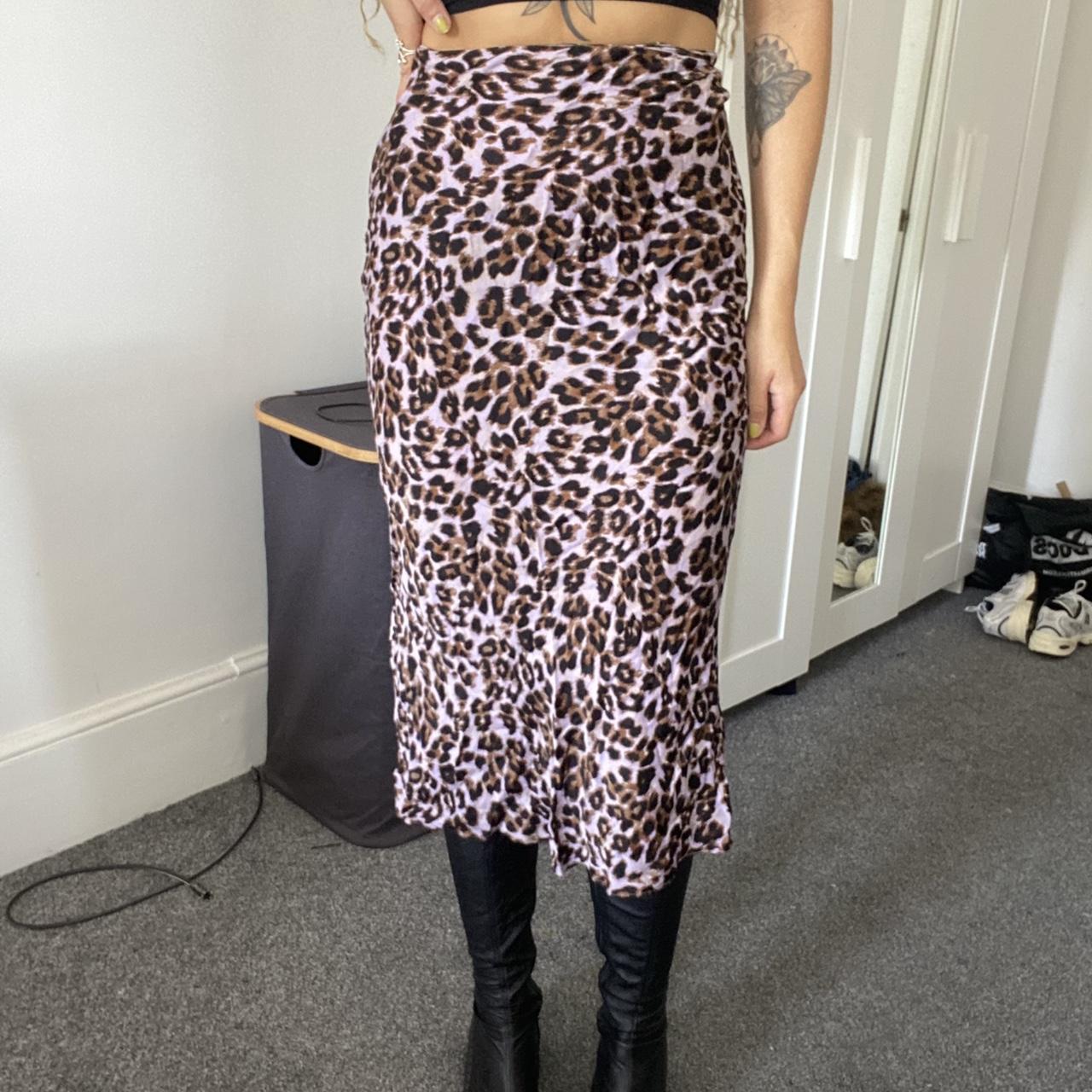 Purple leopard print satin skirt from urban... - Depop