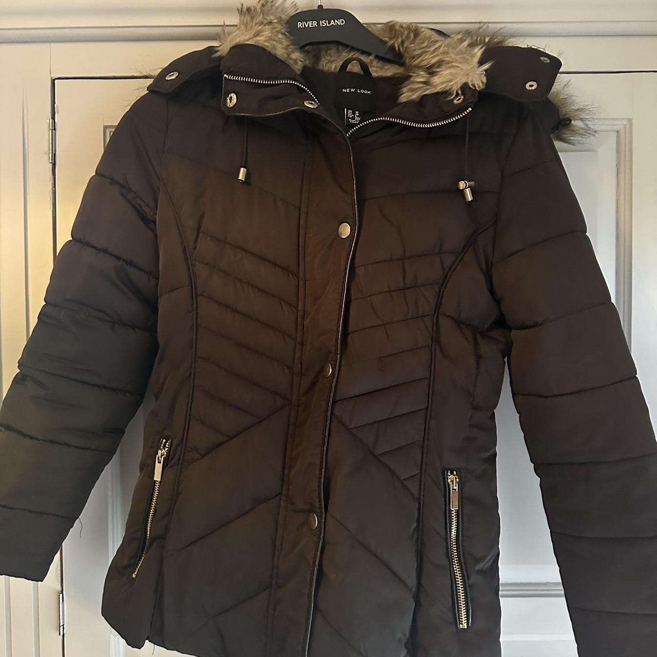 Black fur hood coat, worn but good condition, only... - Depop