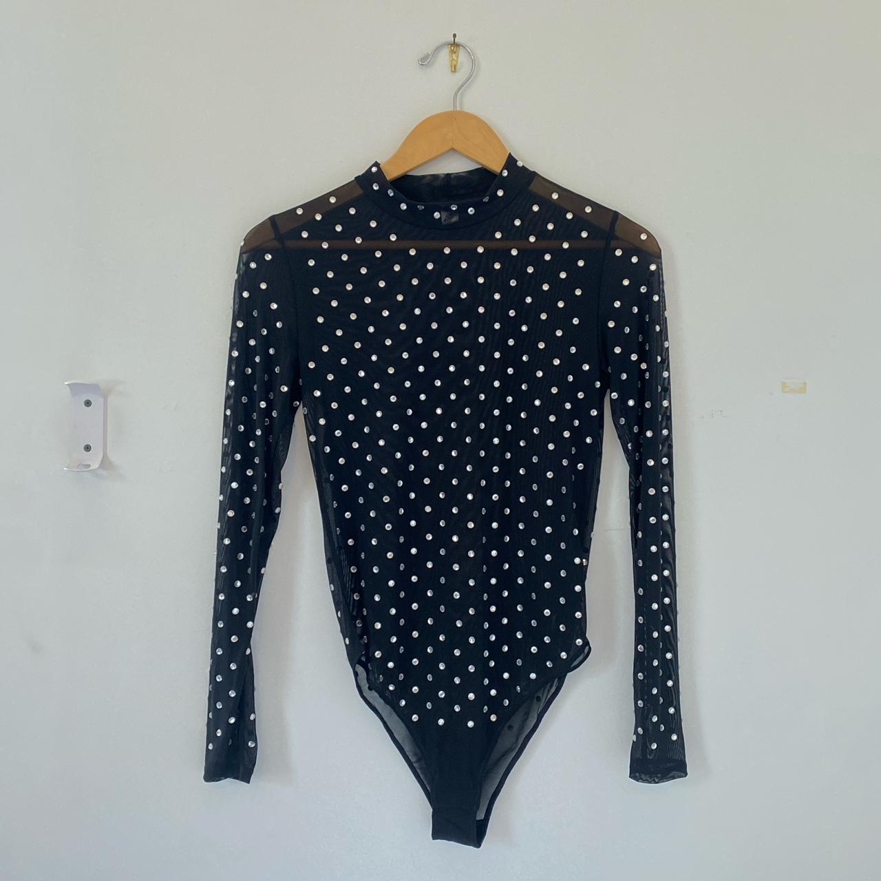super cute y2k rhinestone sheer bodysuit good for... - Depop