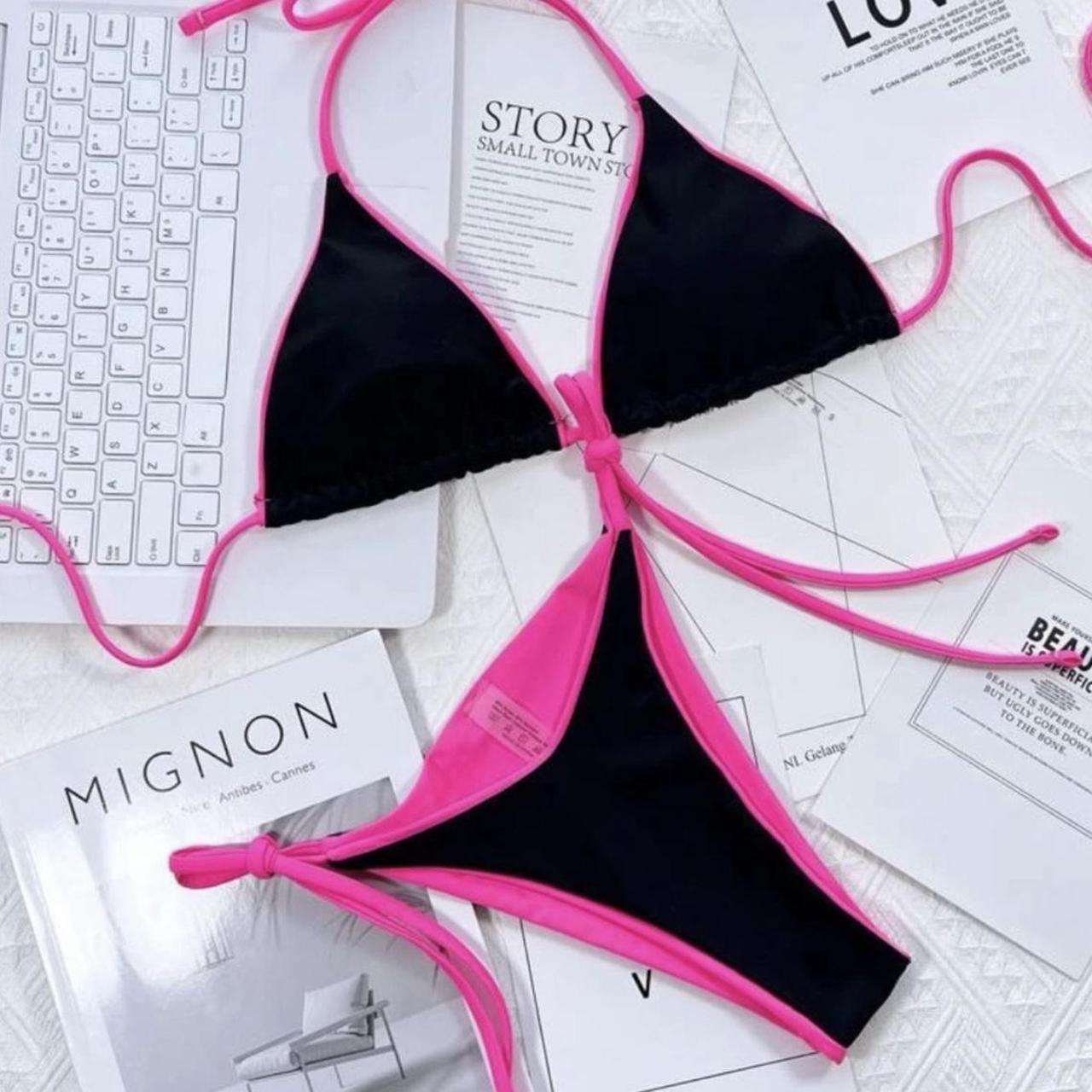 Pink And Black Bikini Tie Bikini Contrast Pink And Depop