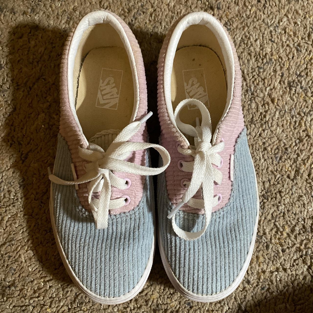 vans baby blue pink cream corduroy shoes size kids... - Depop