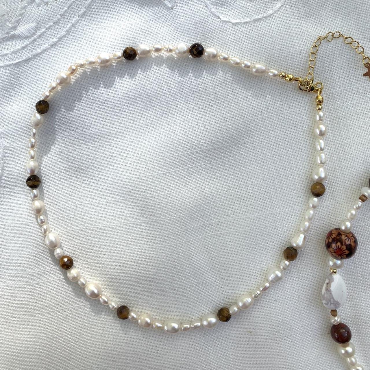 Freshwater pearl and tiger eye necklace! Tiger eye... - Depop