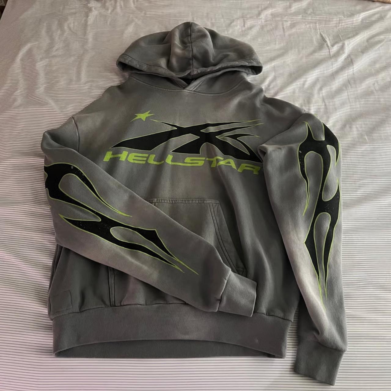 100% Authentic Hellstar Sport Hoodie Grey Green Size... | Depop