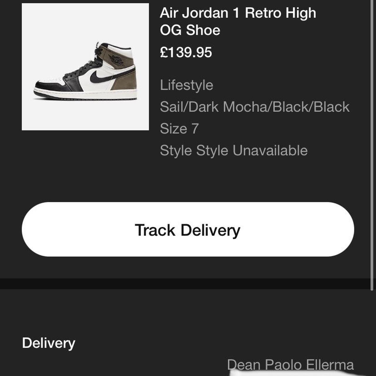 Jordan 1 Mocha receipt from SNKRS - Depop