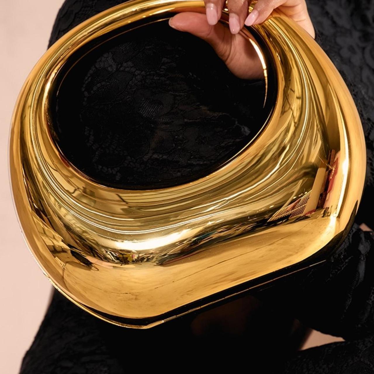 Pretty Little thing gold hard clutch bag brand new... | Depop