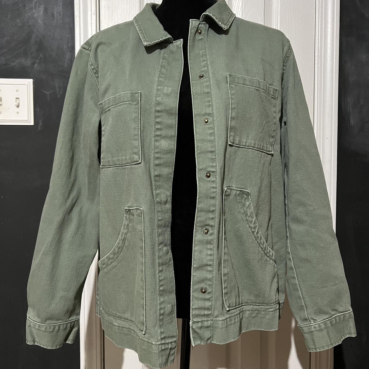 Green utility jacket. Collared neck and four pockets... - Depop