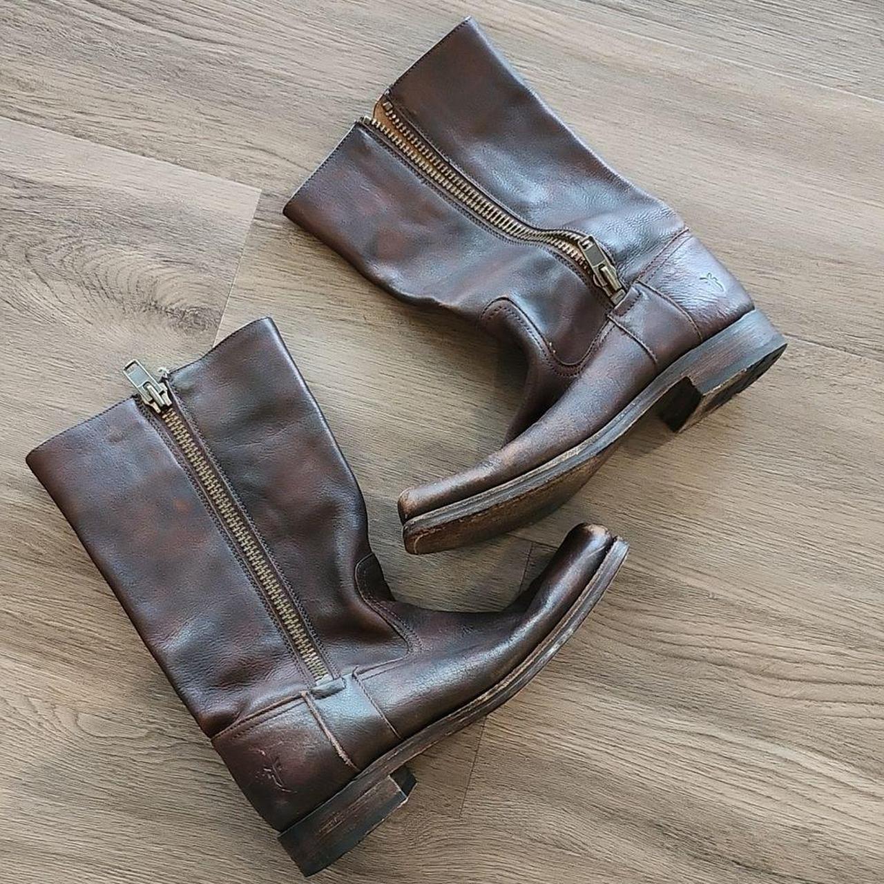 Frye Heath Square Toe Brown Leather Mid Calf Boot.... - Depop