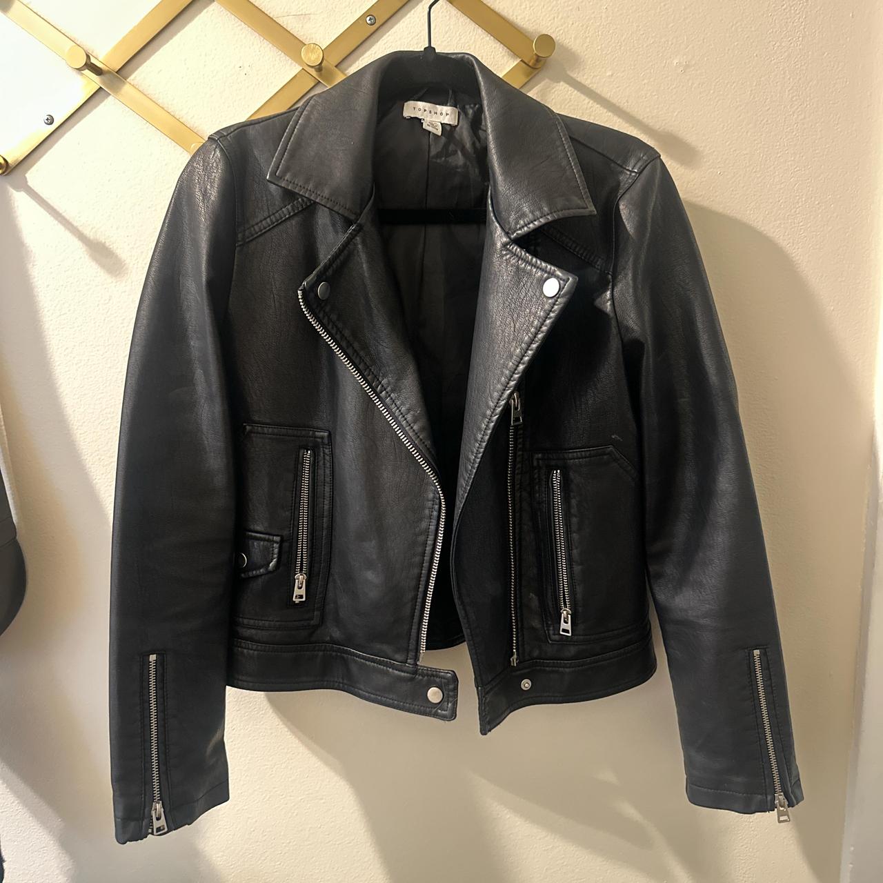 Faux leather top shop jacket, uk10 us6. - Depop