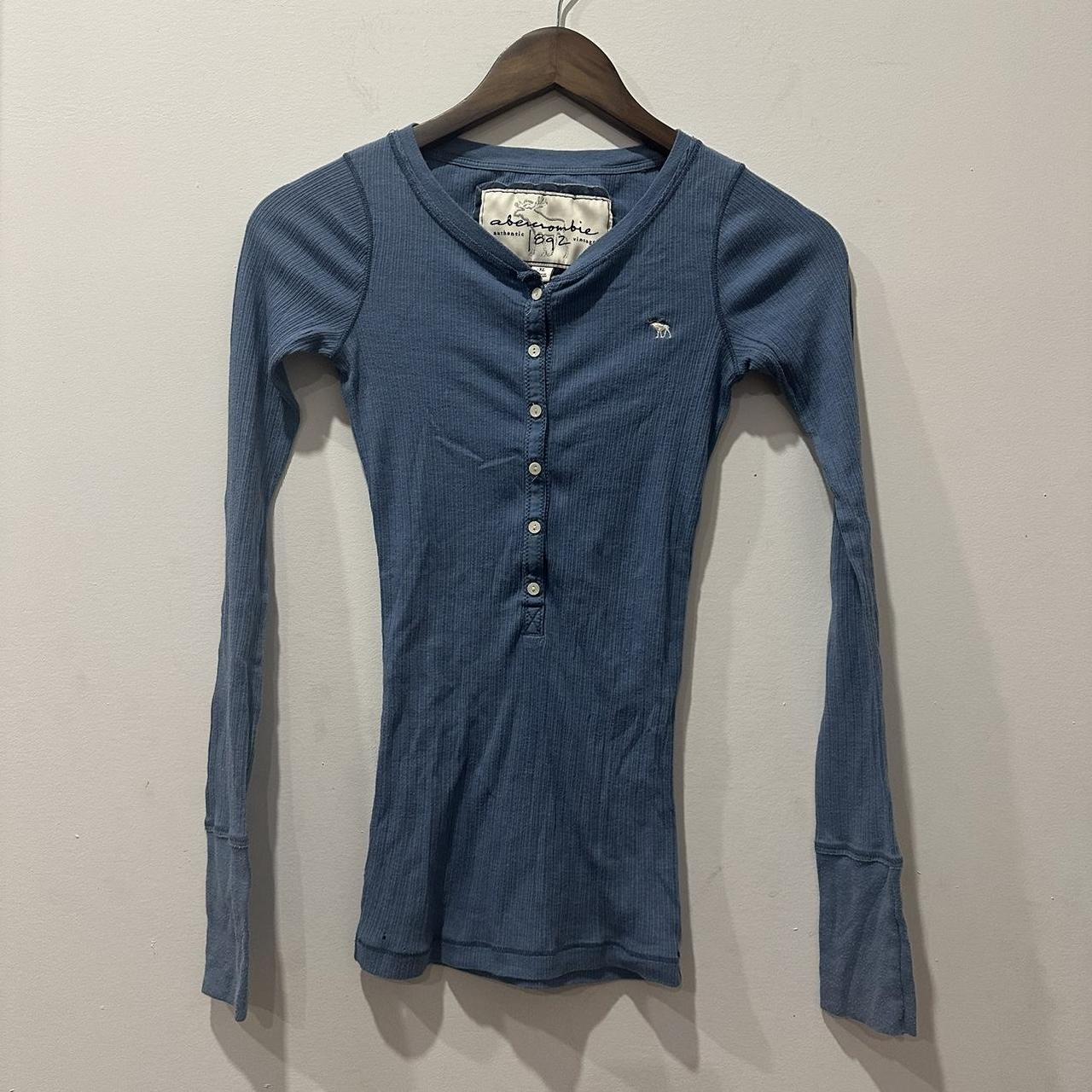 Vintage y2k Abercrombie kids XL long sleeve Henley blue - Depop