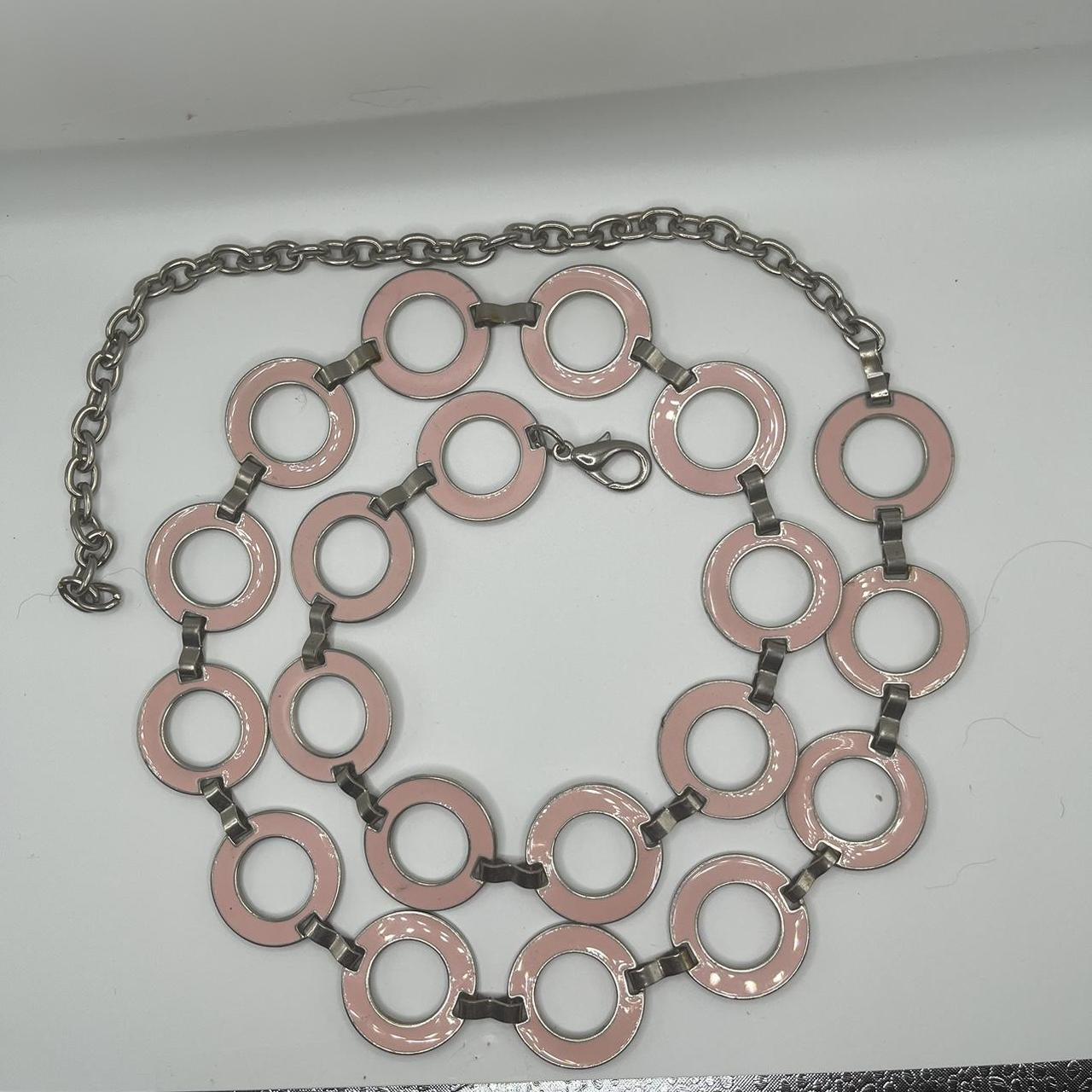 Soft Pink Color Enamel Silver Tone Metal Chain Links... - Depop