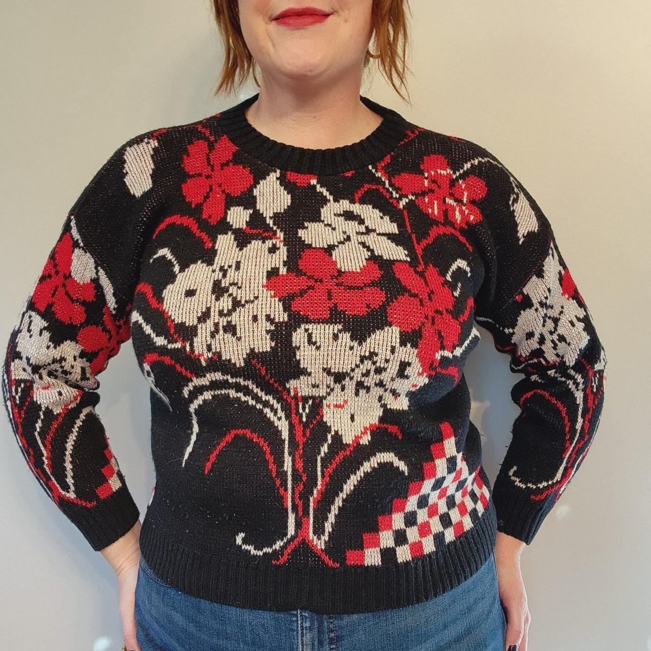 80s Funky Rave Black & Red Sparkle Sweater 100%... - Depop