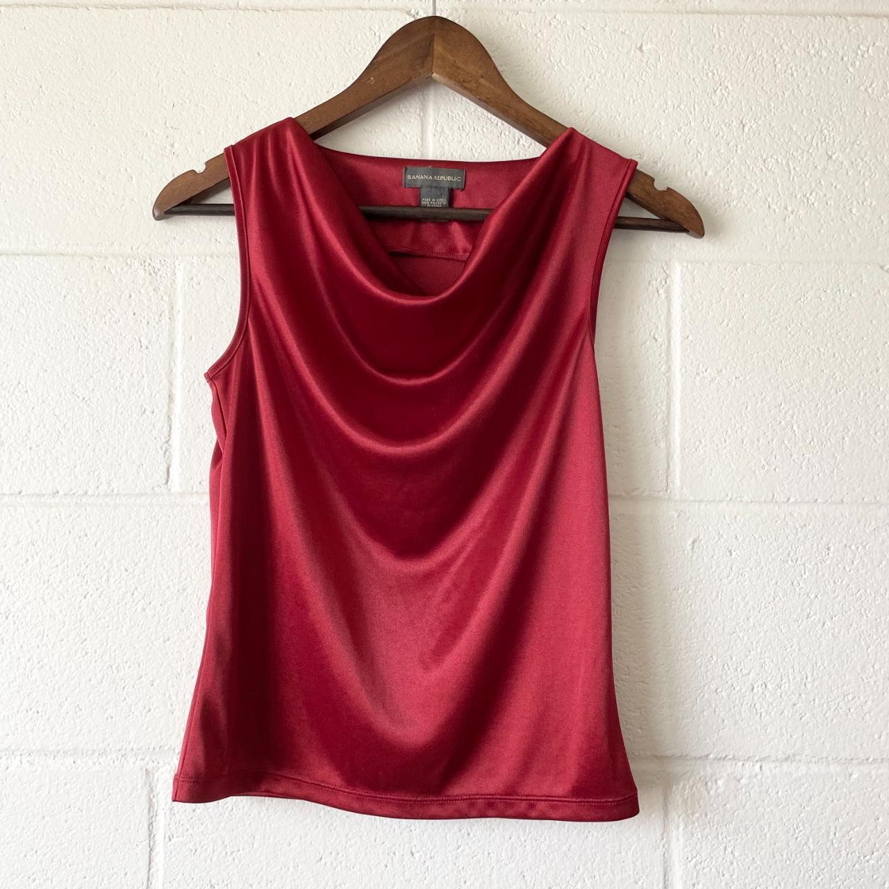 - Banana Republic Red Sleeveless Draped Red Silk... - Depop