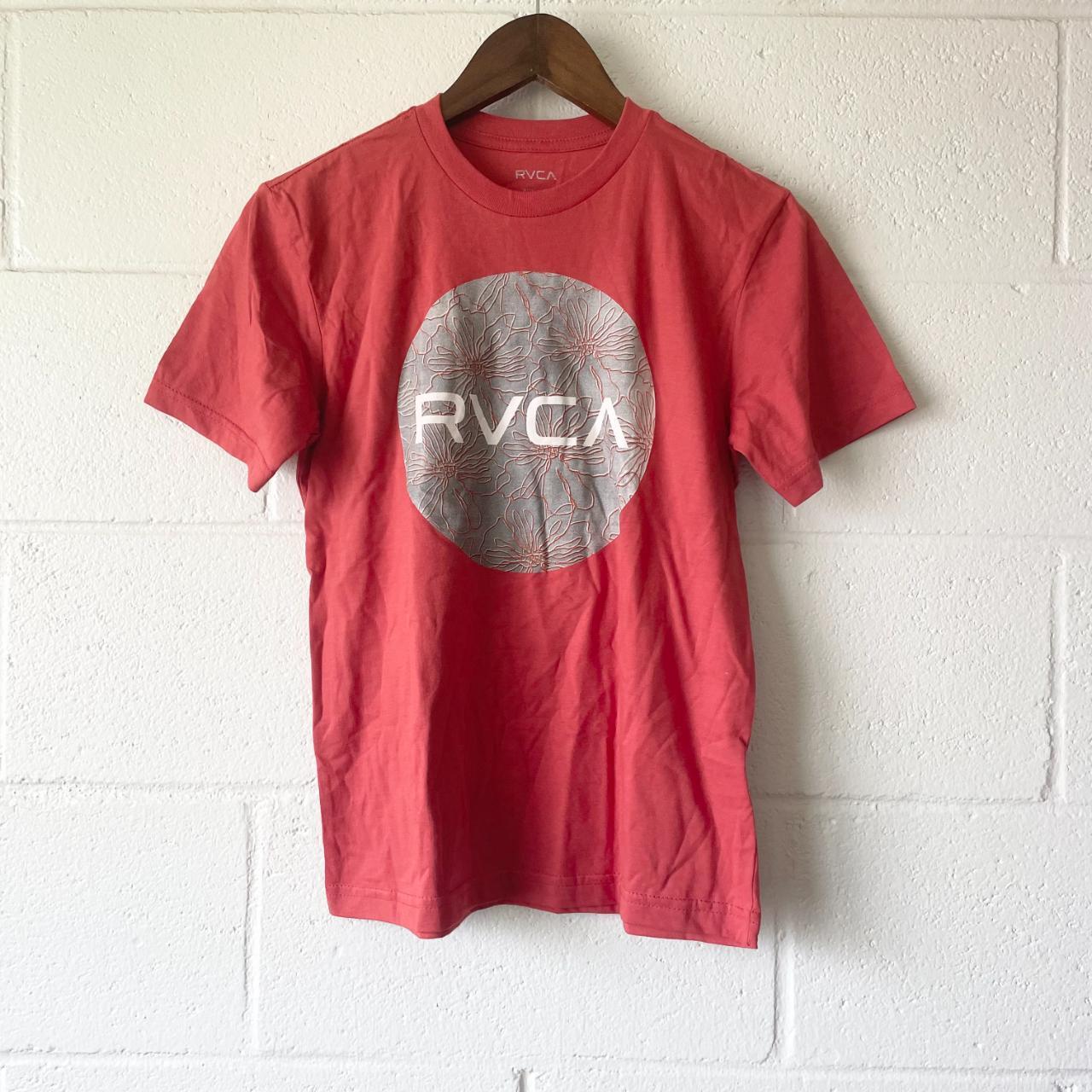 - RVCA Orange Red Floral Circle Logo Graphic Surf... - Depop